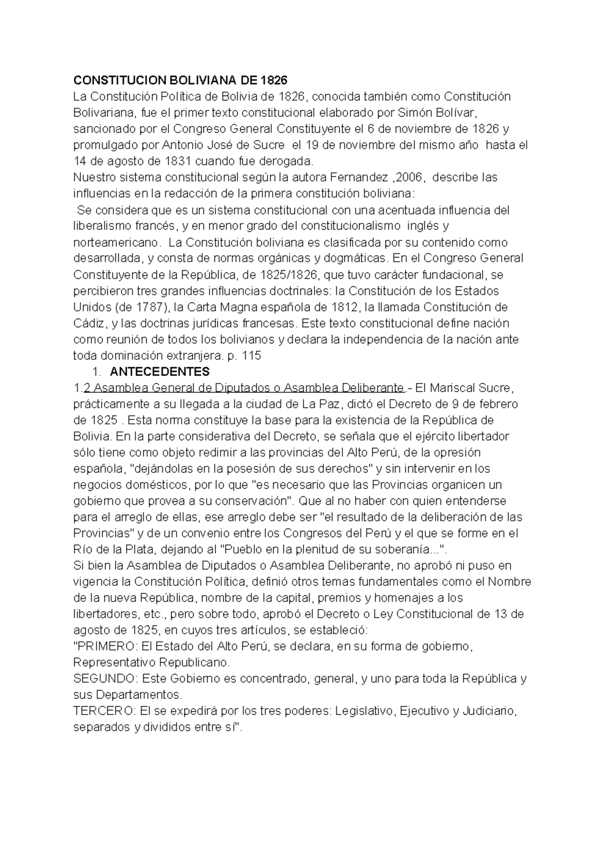 Constitucion Boliviana DE 1826 - CONSTITUCION BOLIVIANA DE 1826 La ...