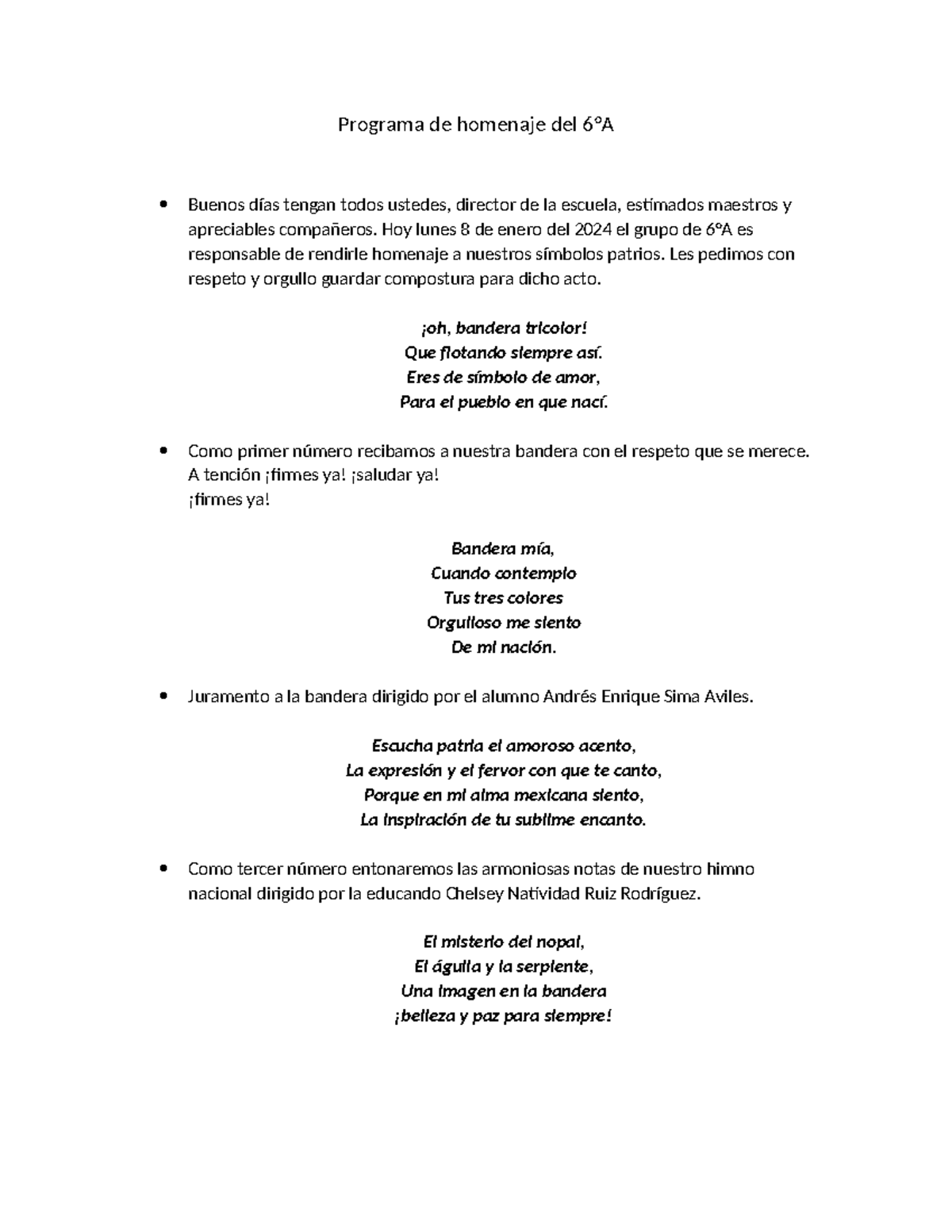 Programa de homenaje lunes 084439 - Programa de homenaje del 6°A Buenos ...