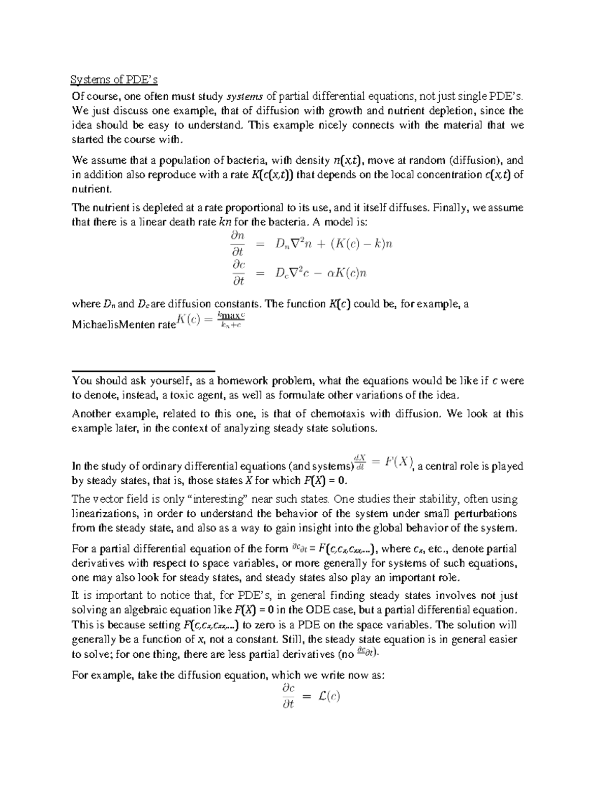 Systems of PDE’s - Systems of PDE’s Of course, one often must study ...
