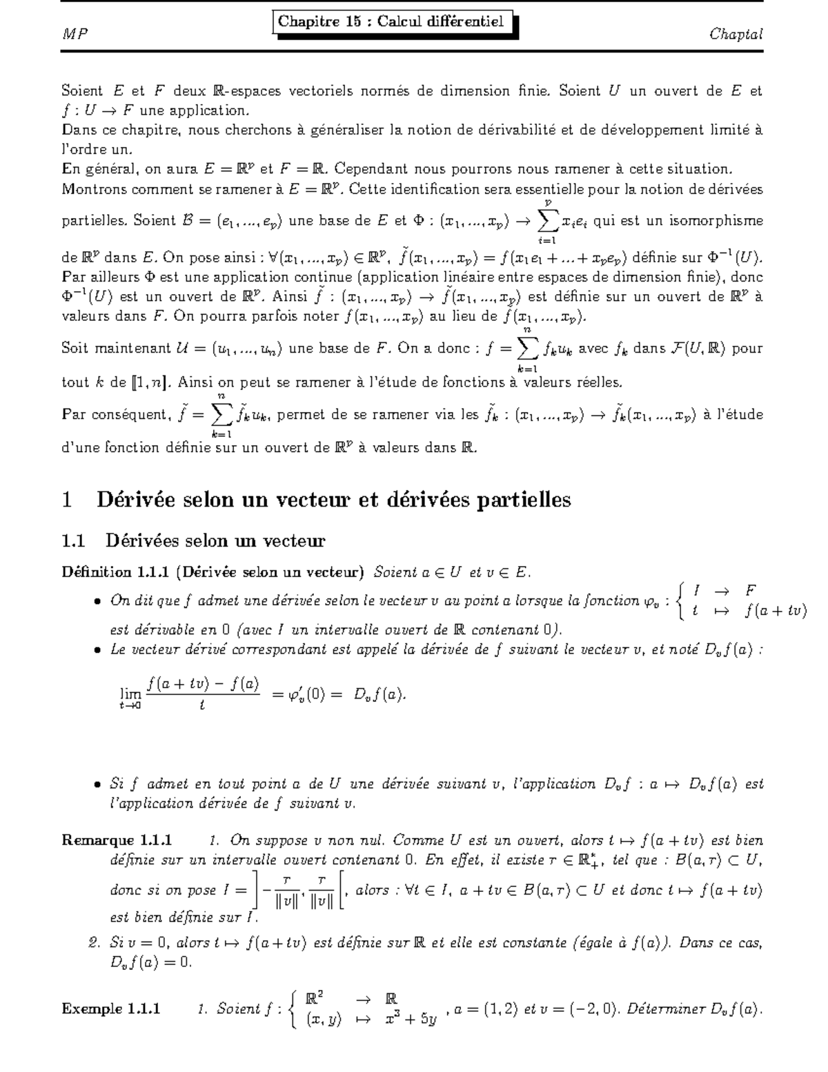 15-calculdiff MP 2022 - Cours - MP Chapitre 15 : Calcul diff ́erentiel ...