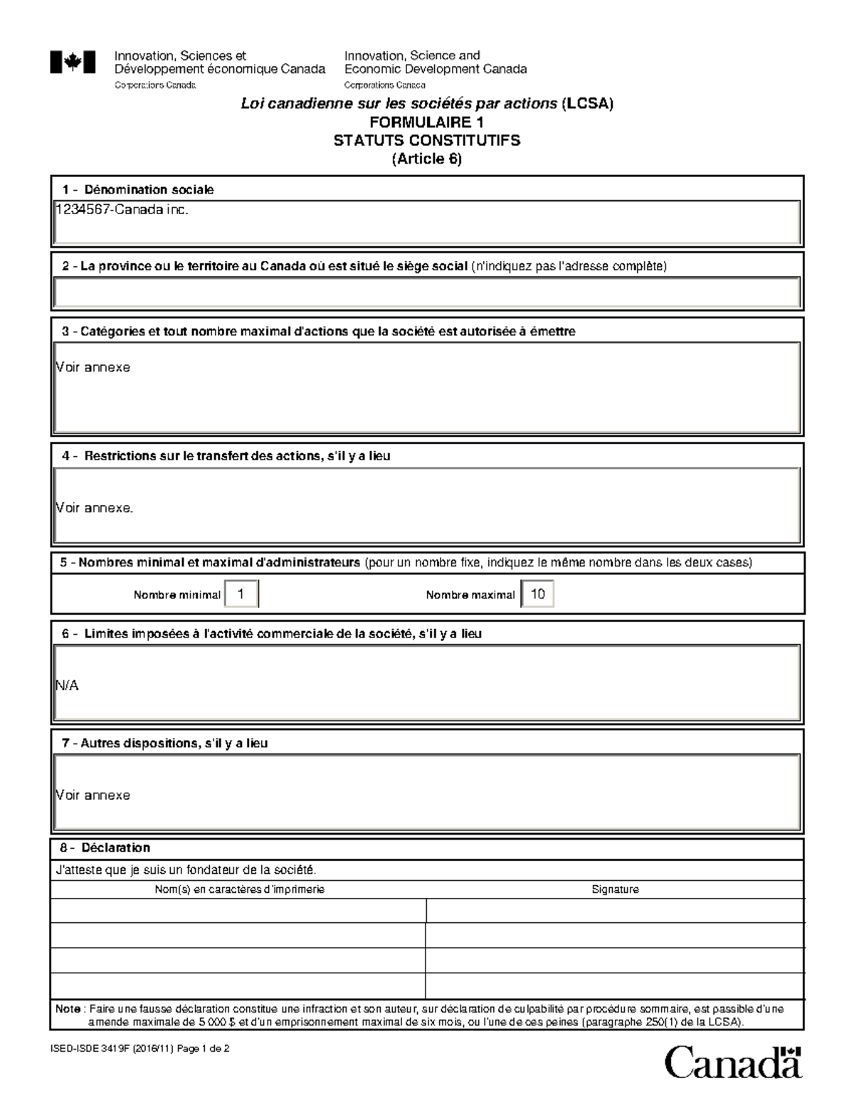 Cours 3 & 4 - Canada - Formulaire 1 (pour le fédéral) - J'atteste que ...
