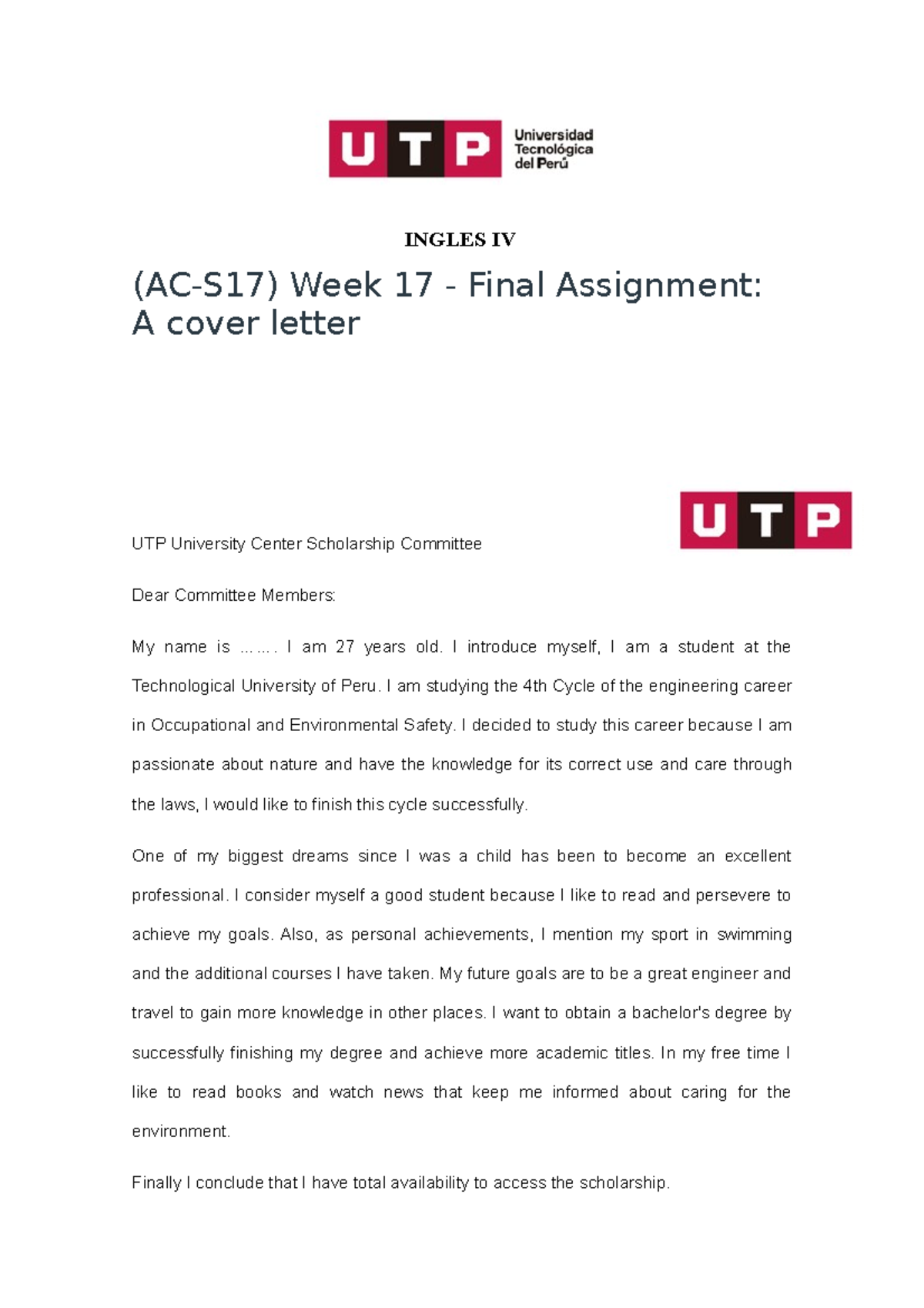 Tarea semana 17ingles - INGLES IV (AC-S17) Week 17 - Final Assignment ...