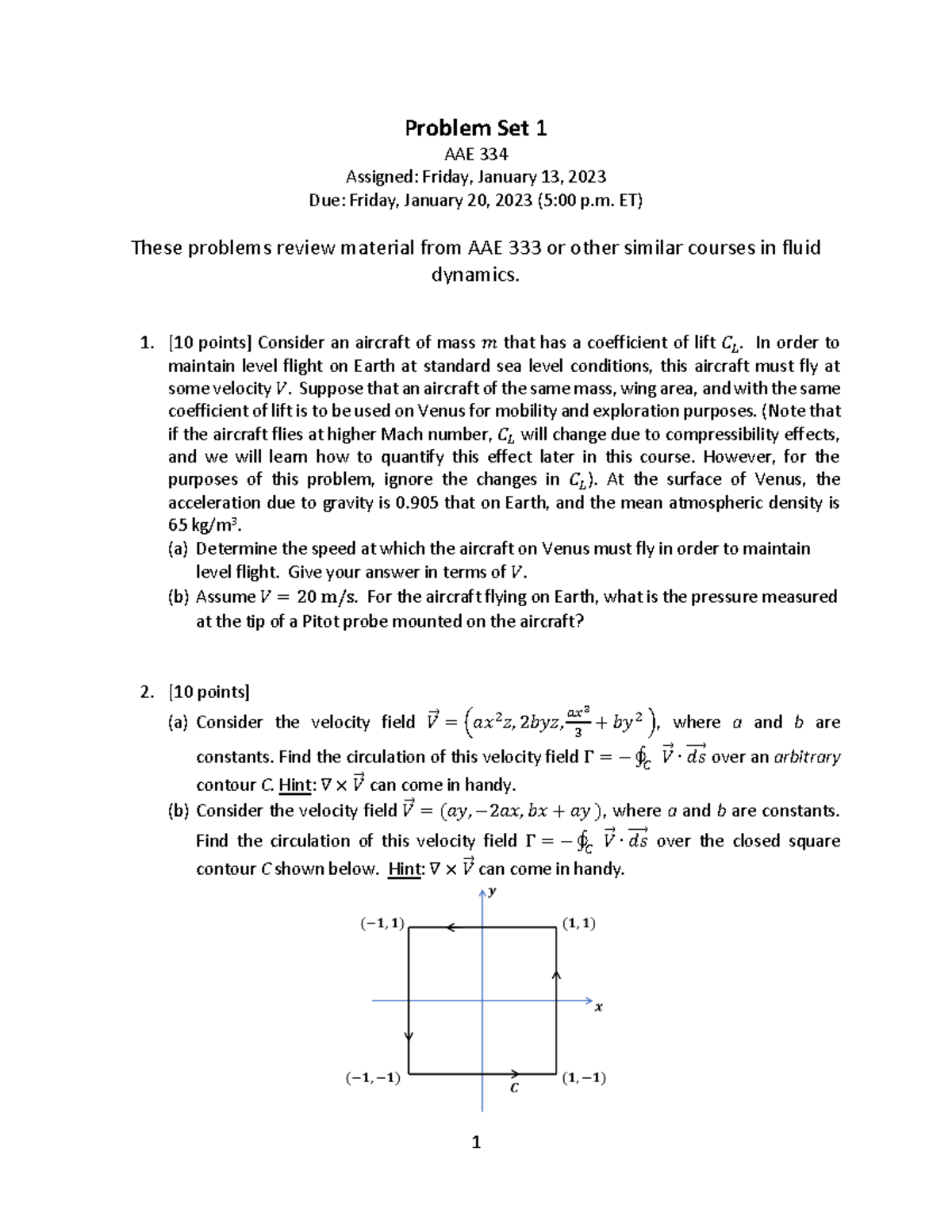 HW1 AAE334 S2023 - 1 Problem Set 1 AAE 334 Assigned: Friday, January 13 ...