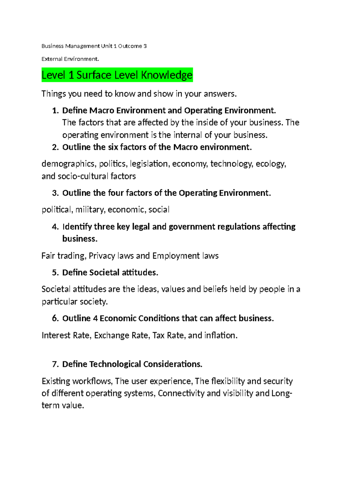 2023 Business Management Unit 1 Outcome 2 revision - Business ...