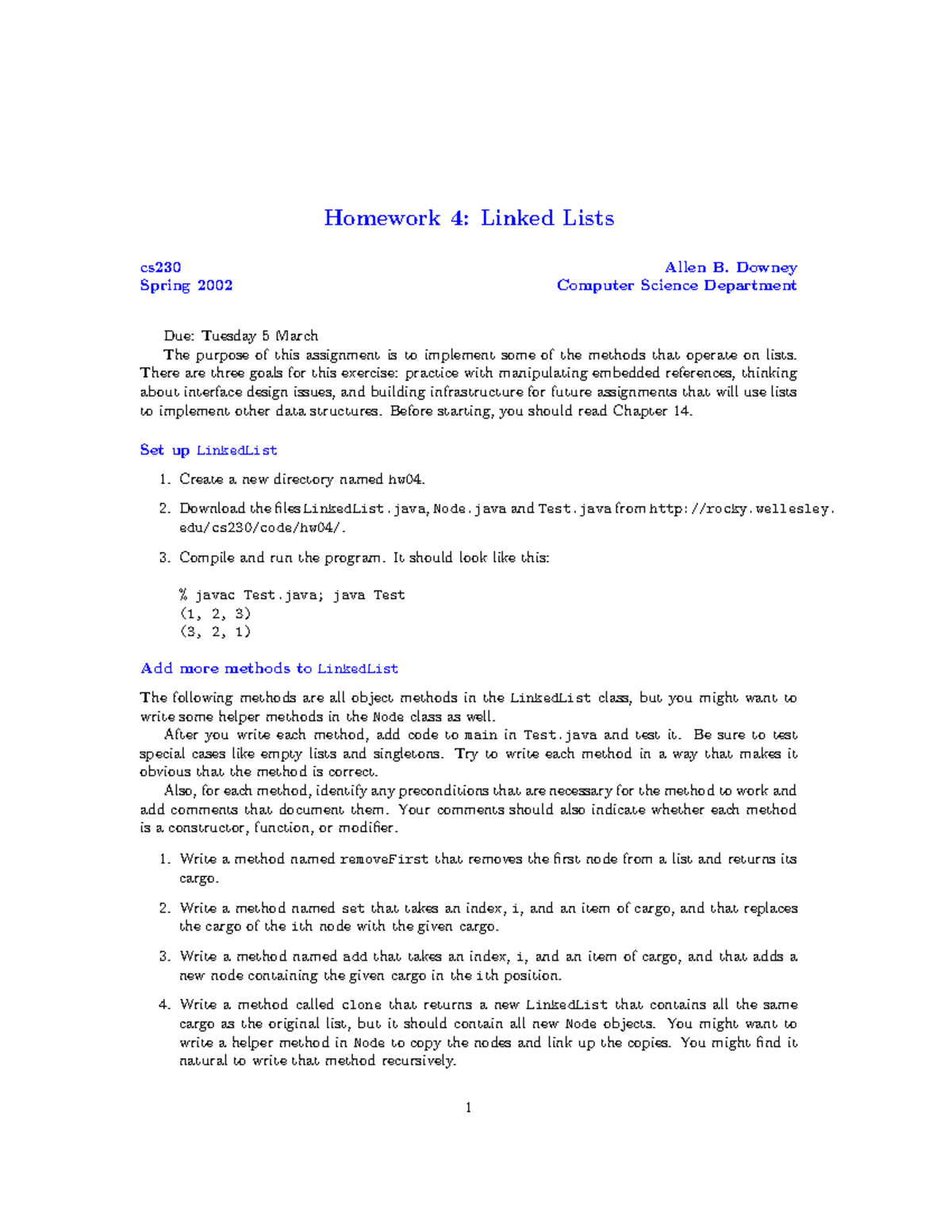 Hw04 Exercises Linked Lists Homework 4 Linked Lists Cs230 Allen B Downey Spring 2002 6882