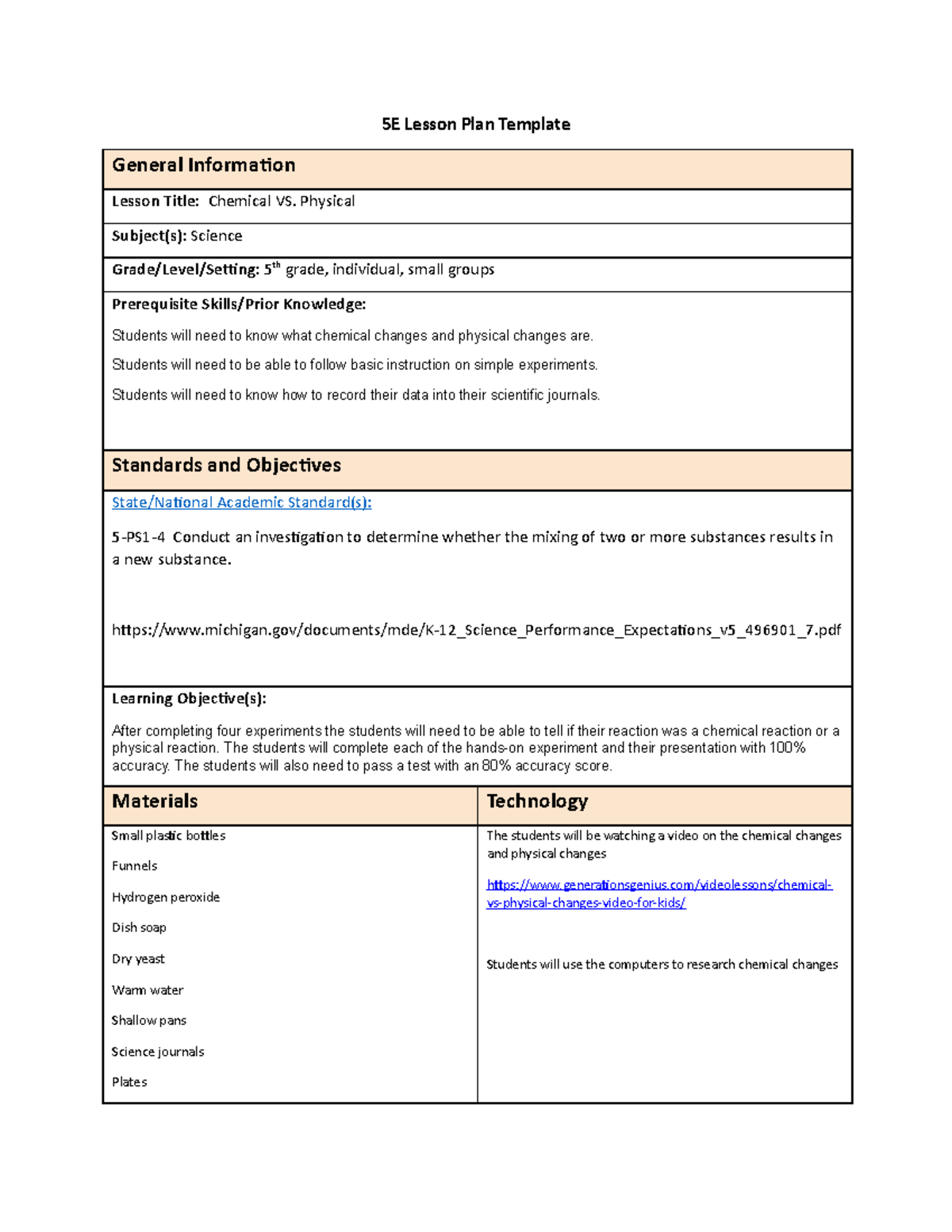 Elementary Science Methods c108 - 5E Lesson Plan Template General ...