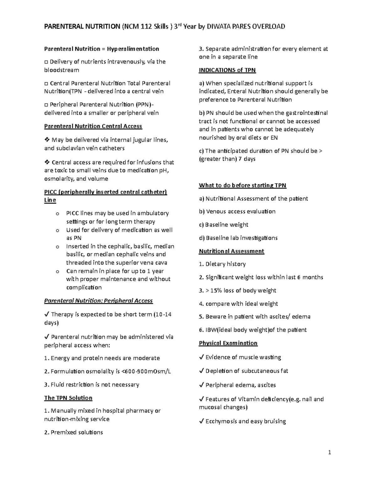 Parenteral-Nutrition-1 - Parenteral Nutrition = Hyperalimentation ...