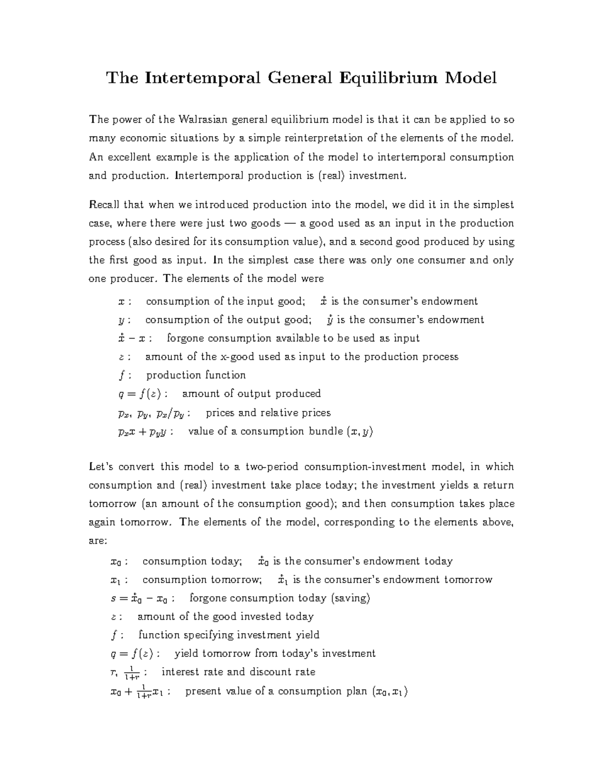 Lecture notes, lecture 20 - Intertemporal model - The Intertemporal ...