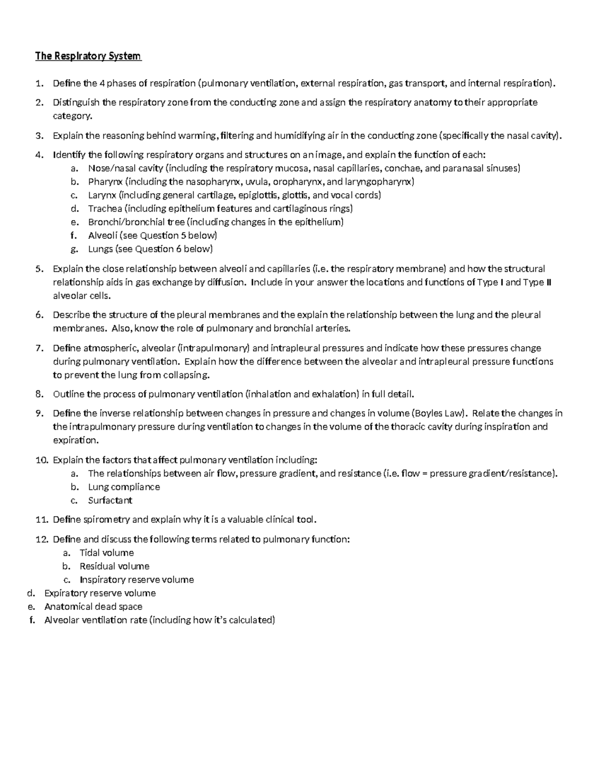 CH 23 Learning Objectives and Study Guide - The Respiratory System 1 ...