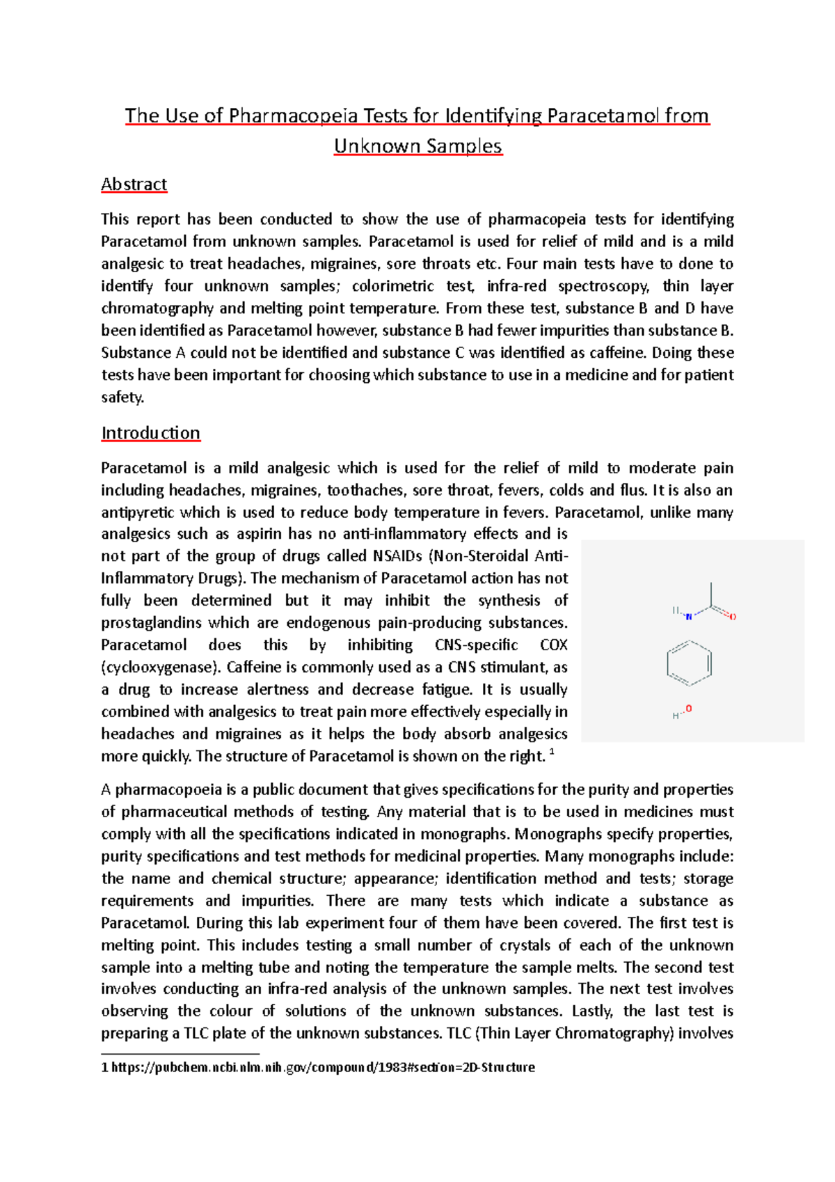 The use of the pharmacopeia tests of identifying Paracetamol from ...