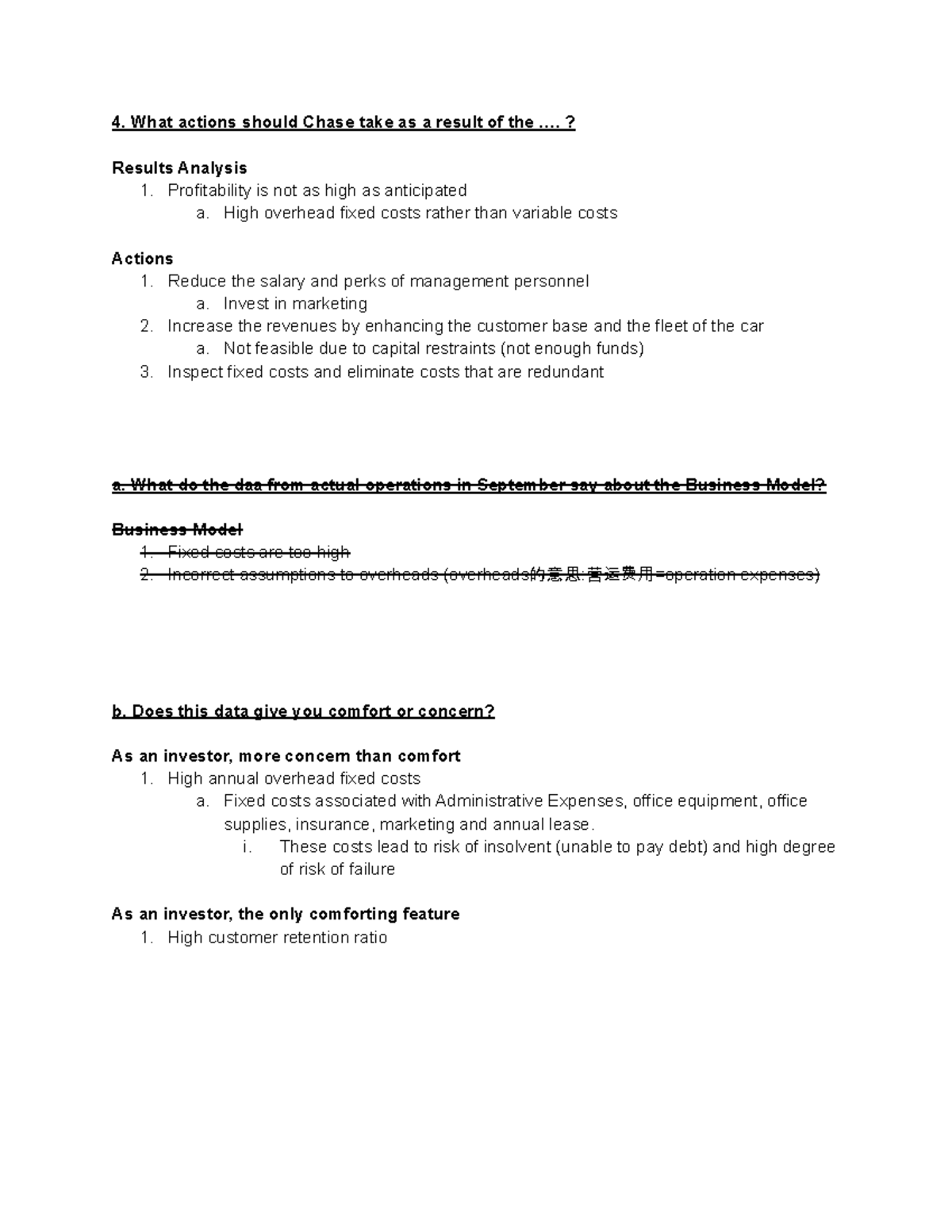 Chase Analysis - n/a - 4. What actions should Chase take as a result of ...