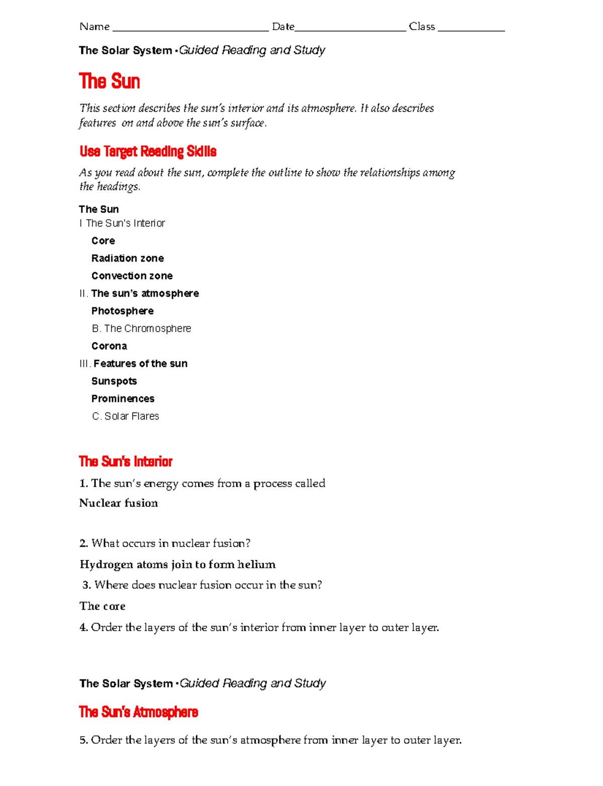 Copy of Solar Flares aquestions and answers - Name ...