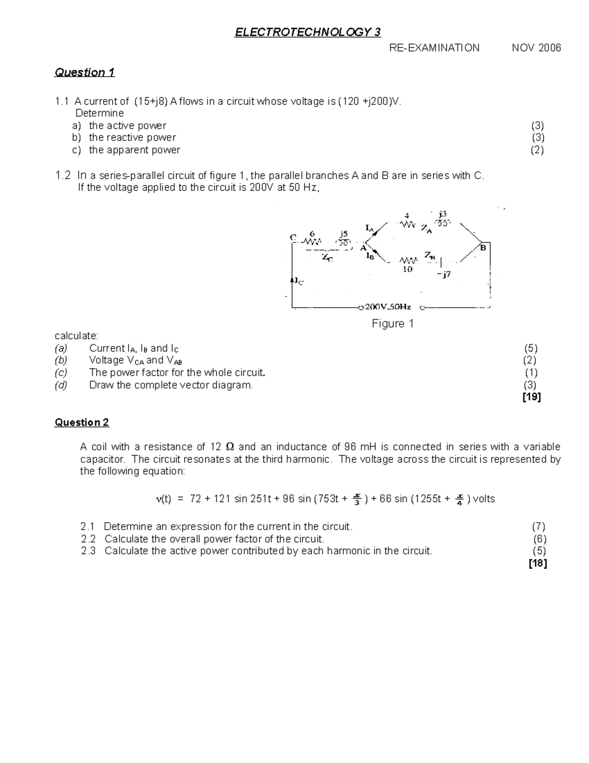 Electrotech 3-Re-exams(Nov 2006 ) - ELECTROTECHNOLOGY 3 RE-EXAMINATION ...