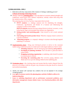 Tutorial 3 - MKT702 - TOPIC 3 - STRATEGIC MARKETING What is strategic ...
