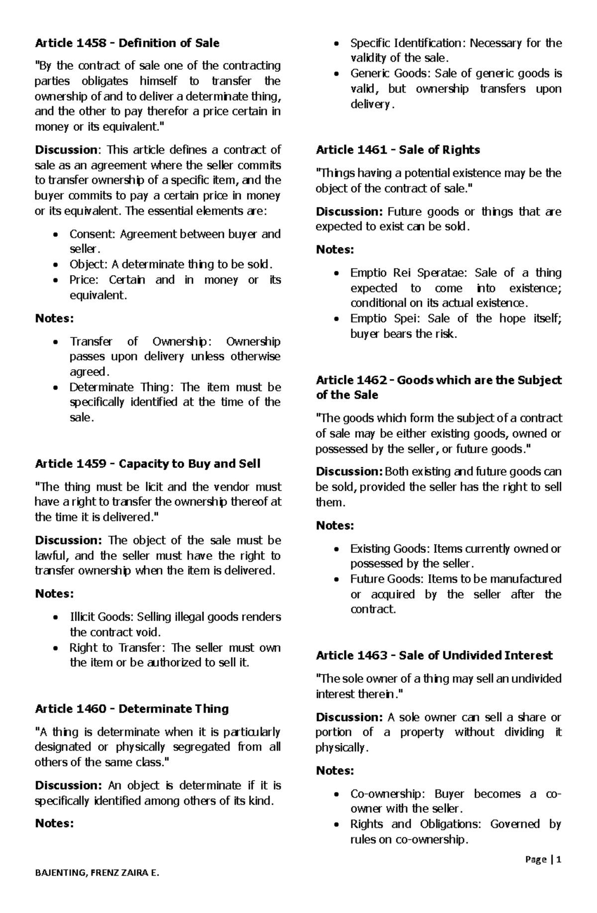 Article 1458 - 1623 Reviewer - Page | 1 Article 1458 - Definition of ...