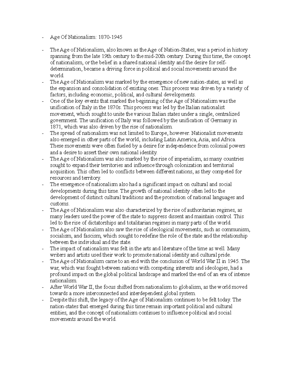 Age Of Nationalism - During this time, the concept of nationalism, or ...