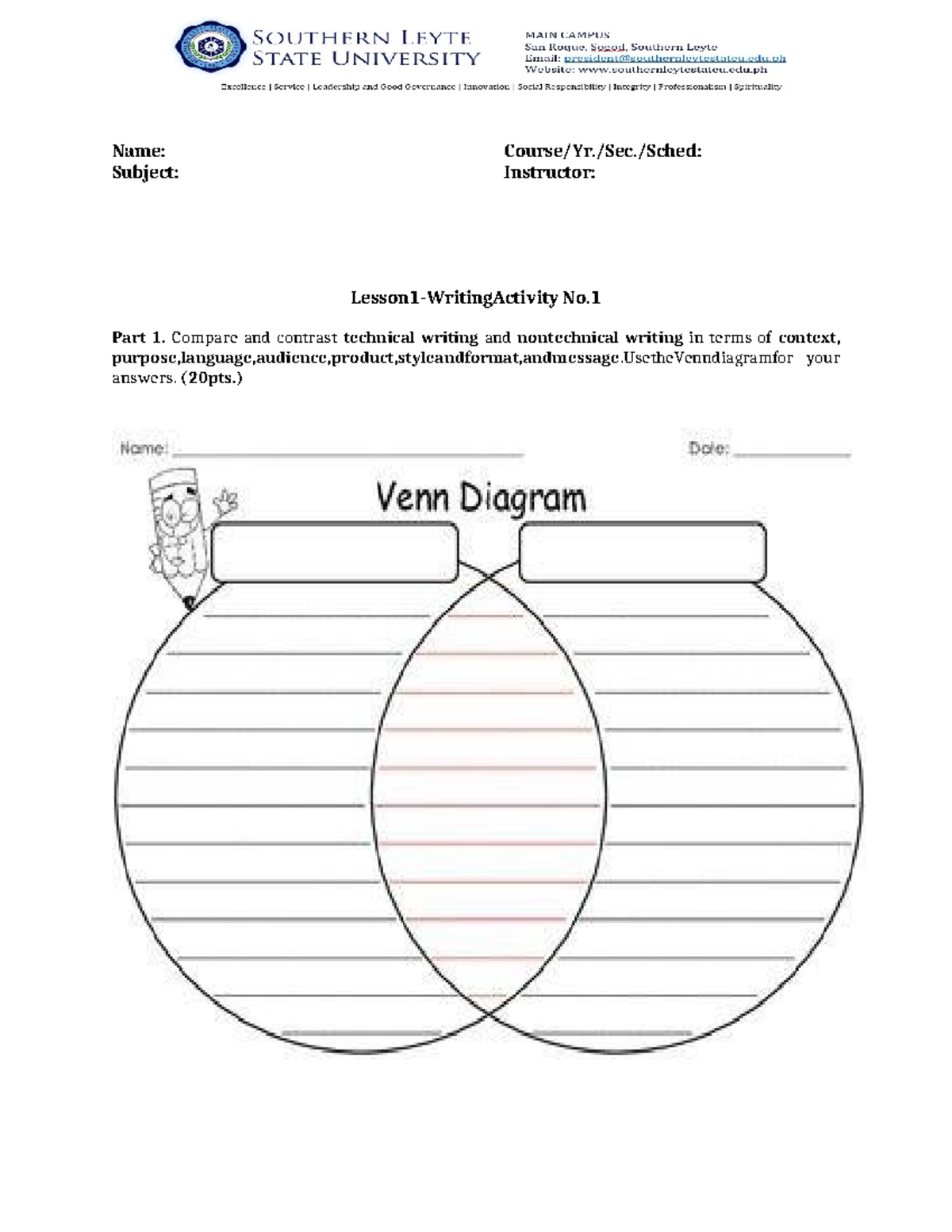 TRWP-Lesson 1-Writing Activity 1 - Name: Course/Yr./Sec./Sched: Subject ...