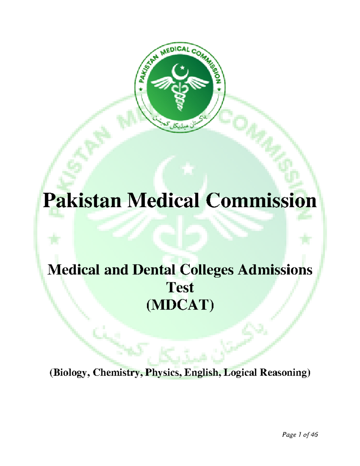 PMC- Mdcat-Syllabus - Syllabus for MDCAT for medical students applying ...