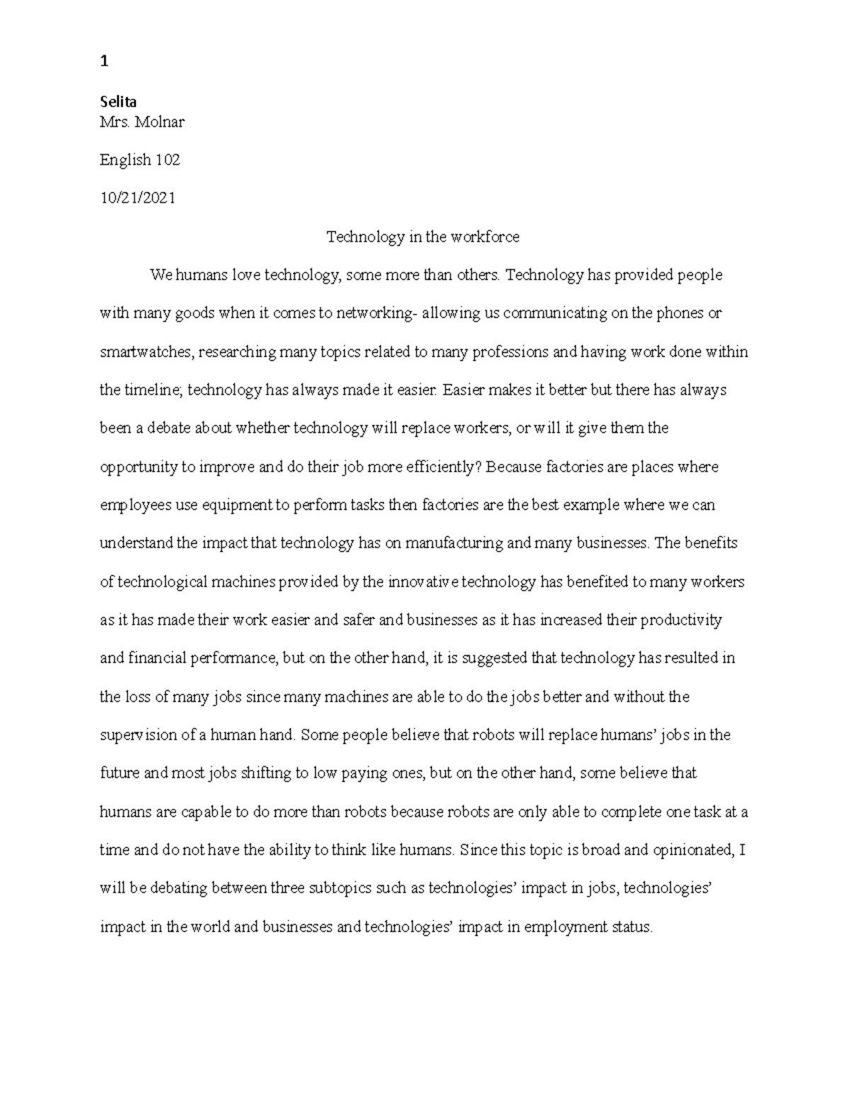 Explanatory Synthesis Essay - Selita Mrs. Molnar English 102 10/21 ...