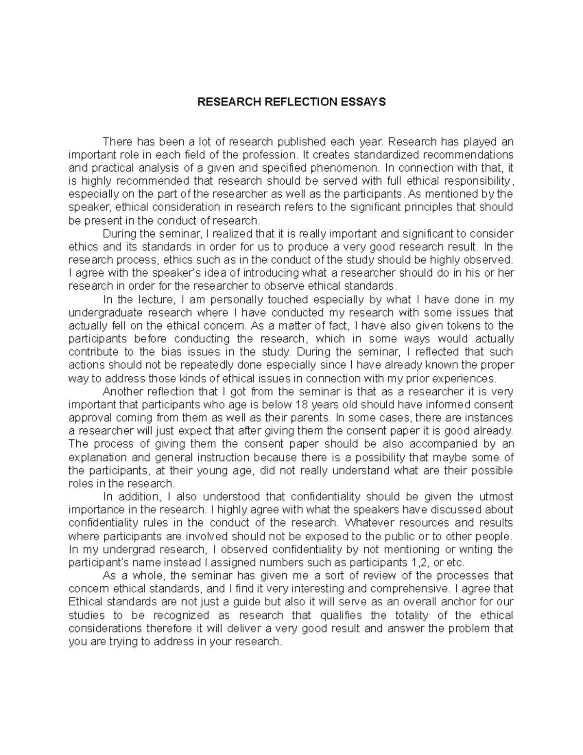 Literature Research Reflection Essay - RESEARCH REFLECTION ESSAYS There ...