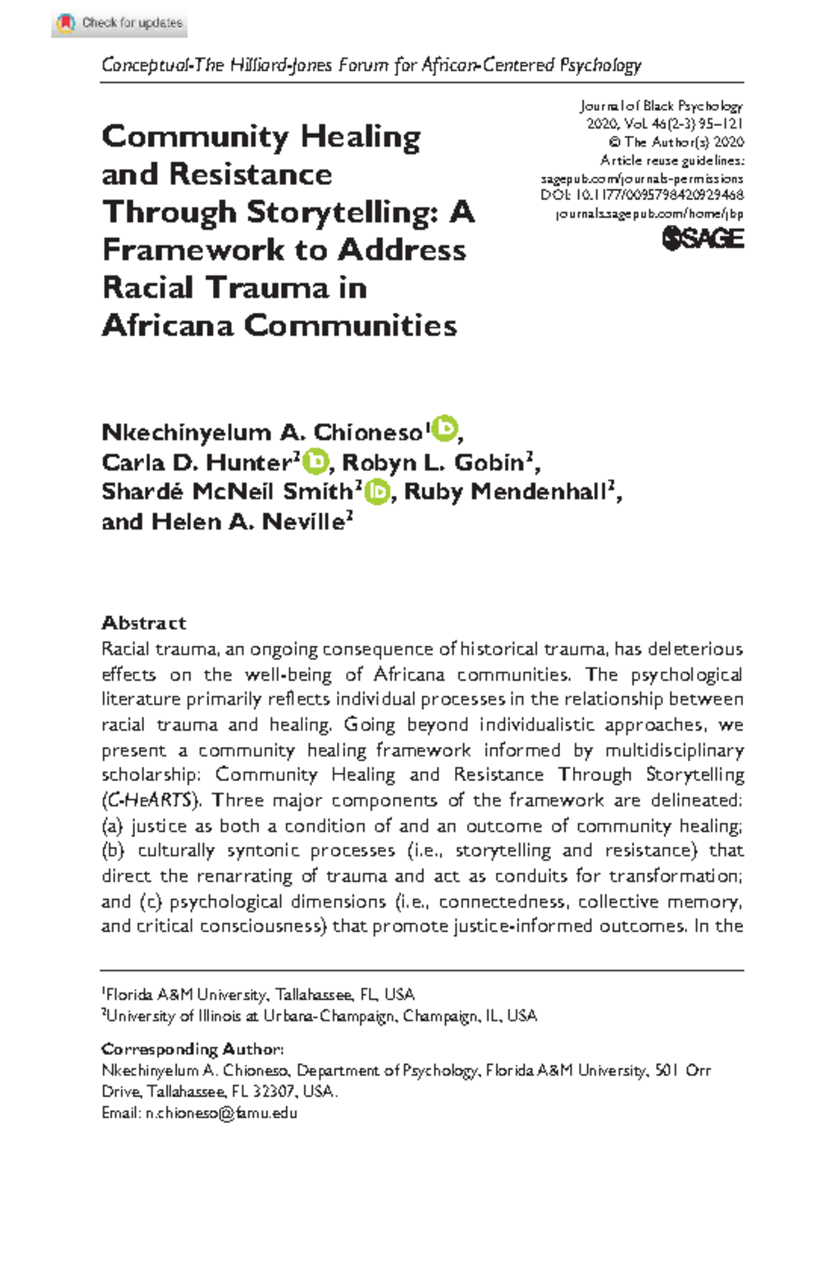 Community Healing and Resistance Through - doi/10.1177/ Journal of ...
