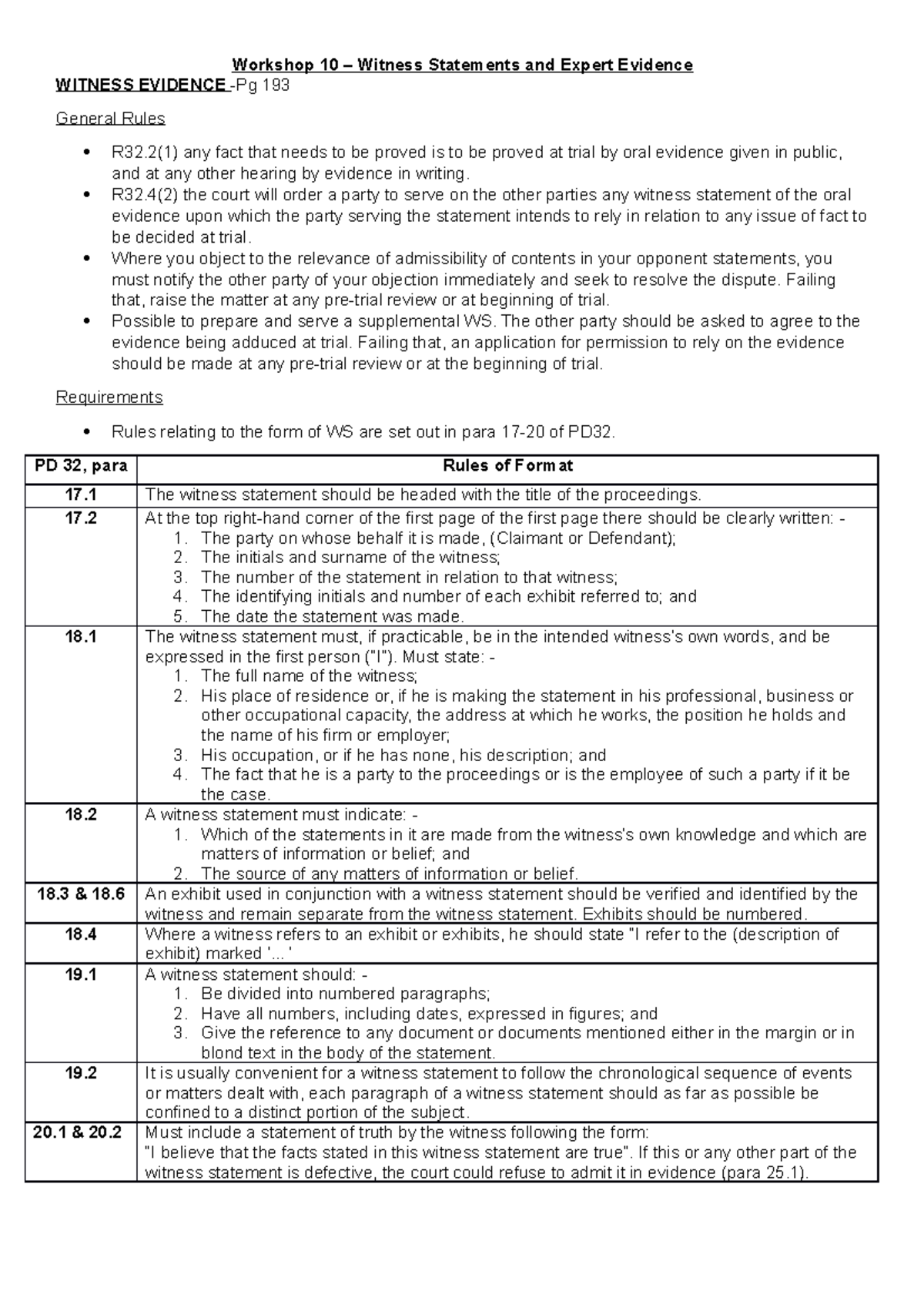 Workshop 10 - Witness and Expert Evidence - WITNESS EVIDENCE -Pg 193 ...