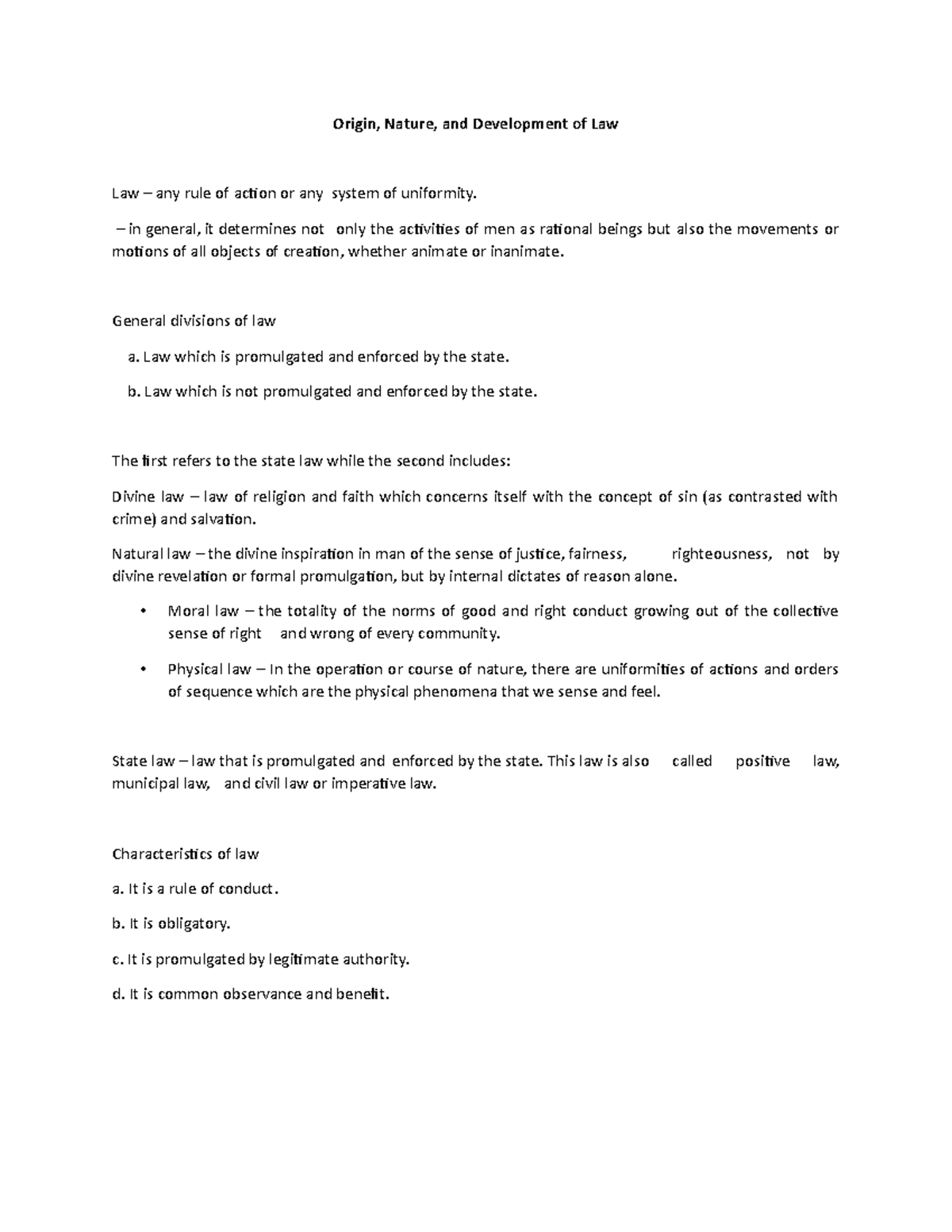 Origin, Nature, and Development of Law - in general, it determines not ...