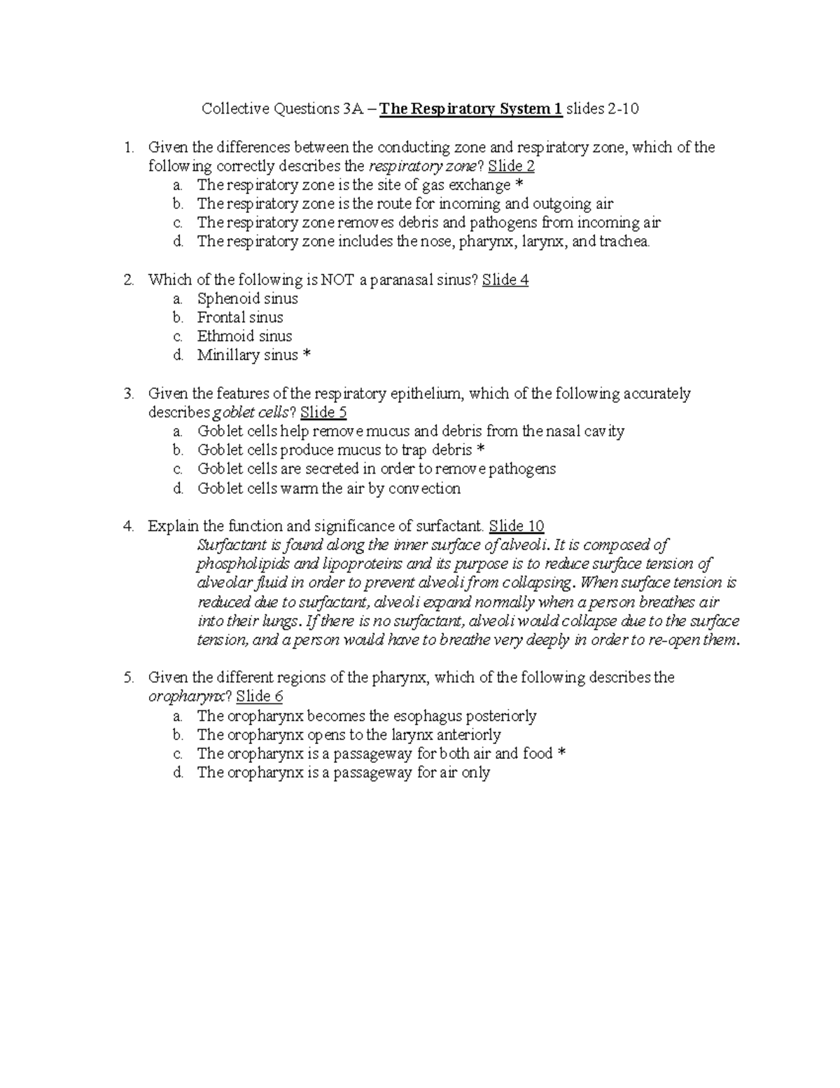 CQ2 - Collective questions - Collective Questions 3A – The Respiratory ...