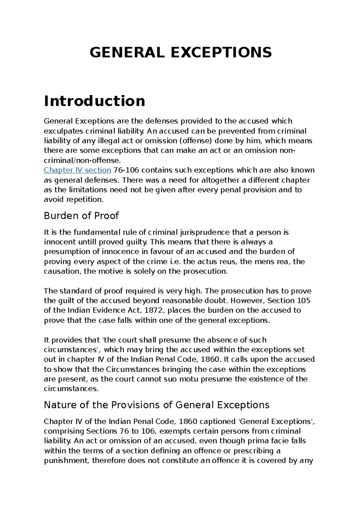 General Exceptions UNIT 2 - GENERAL EXCEPTIONS Introduction General Exceptions are the defenses ...