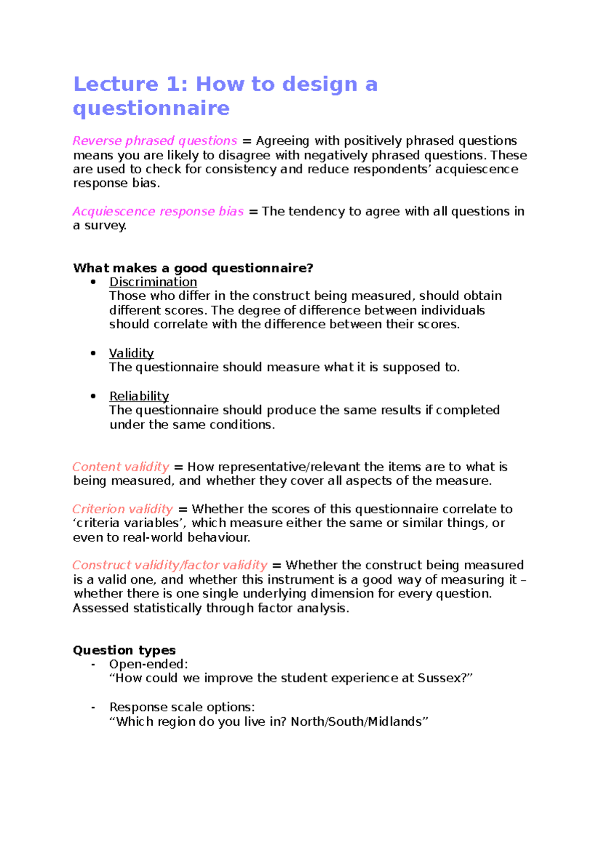 Lecture 1- How to design a questionnaire - Lecture 1: How to design a ...