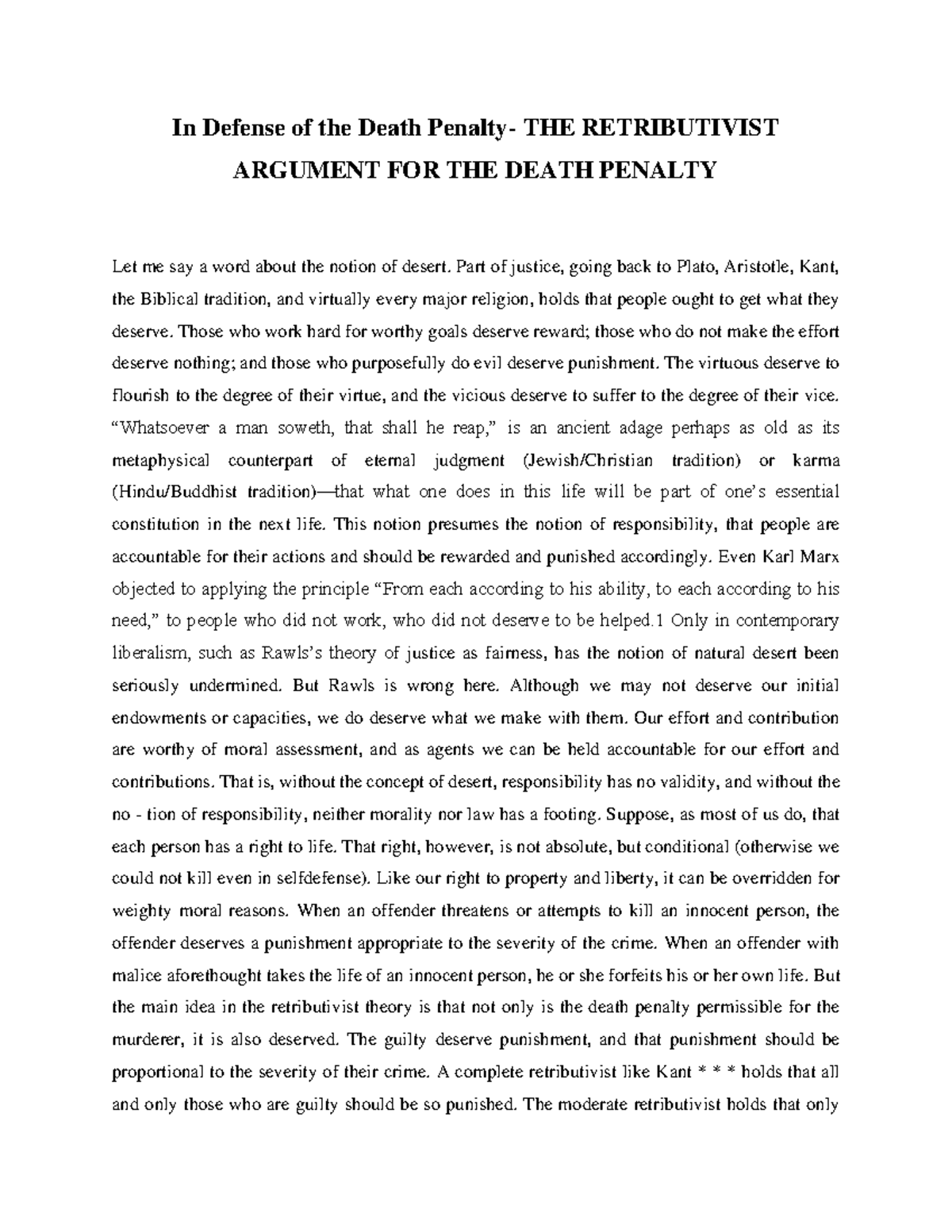 In Defense of the Death Penalty- THE Retributivist Argument FOR THE ...