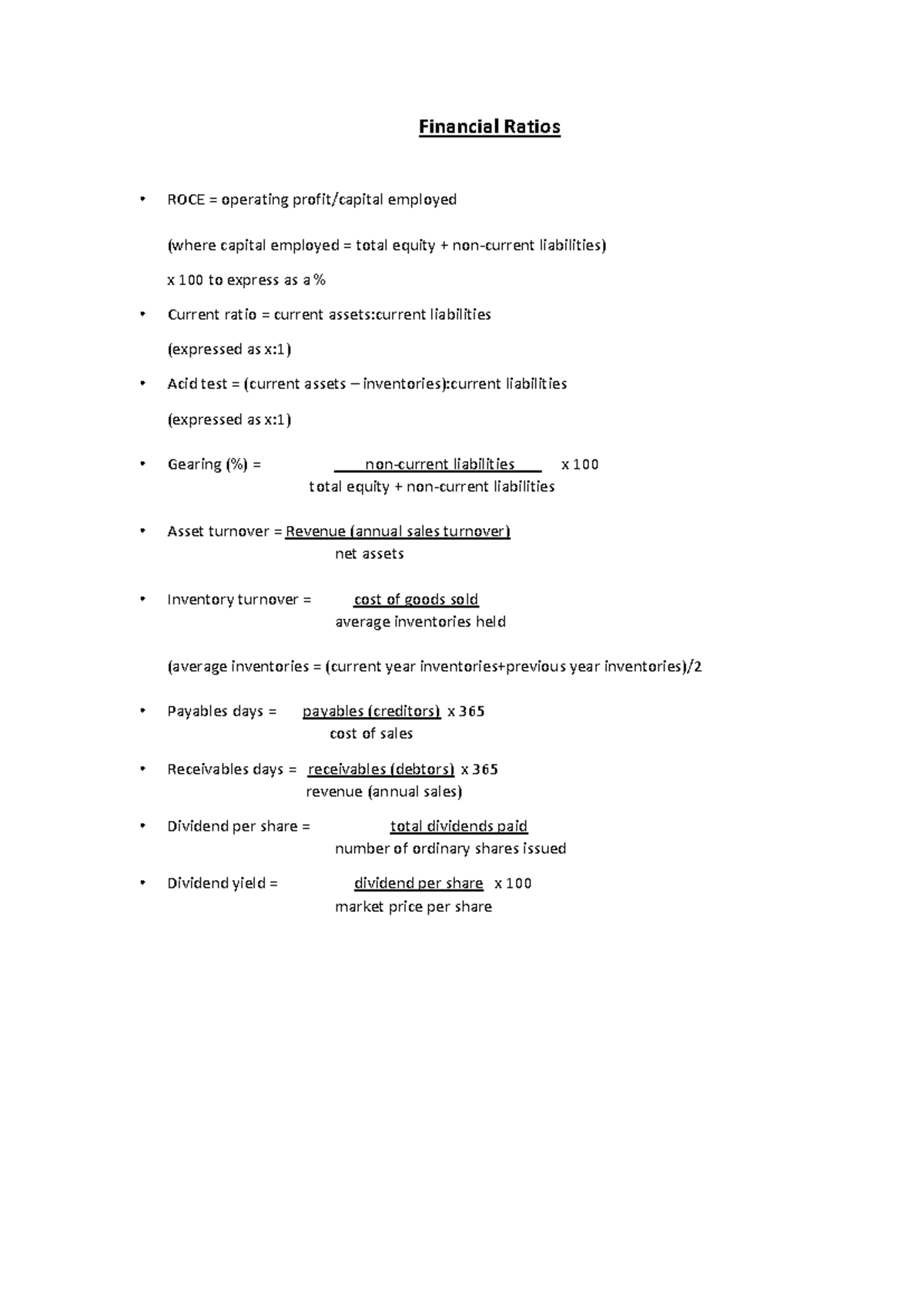 Financial Ratio formulae - Financial Ratios ROCE = operating profit ...