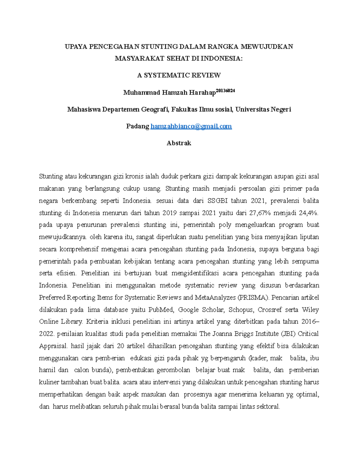 Artikel GPW-2 - UPAYA PENCEGAHAN STUNTING DALAM RANGKA MEWUJUDKAN MASYARAKAT SEHAT DI INDONESIA ...
