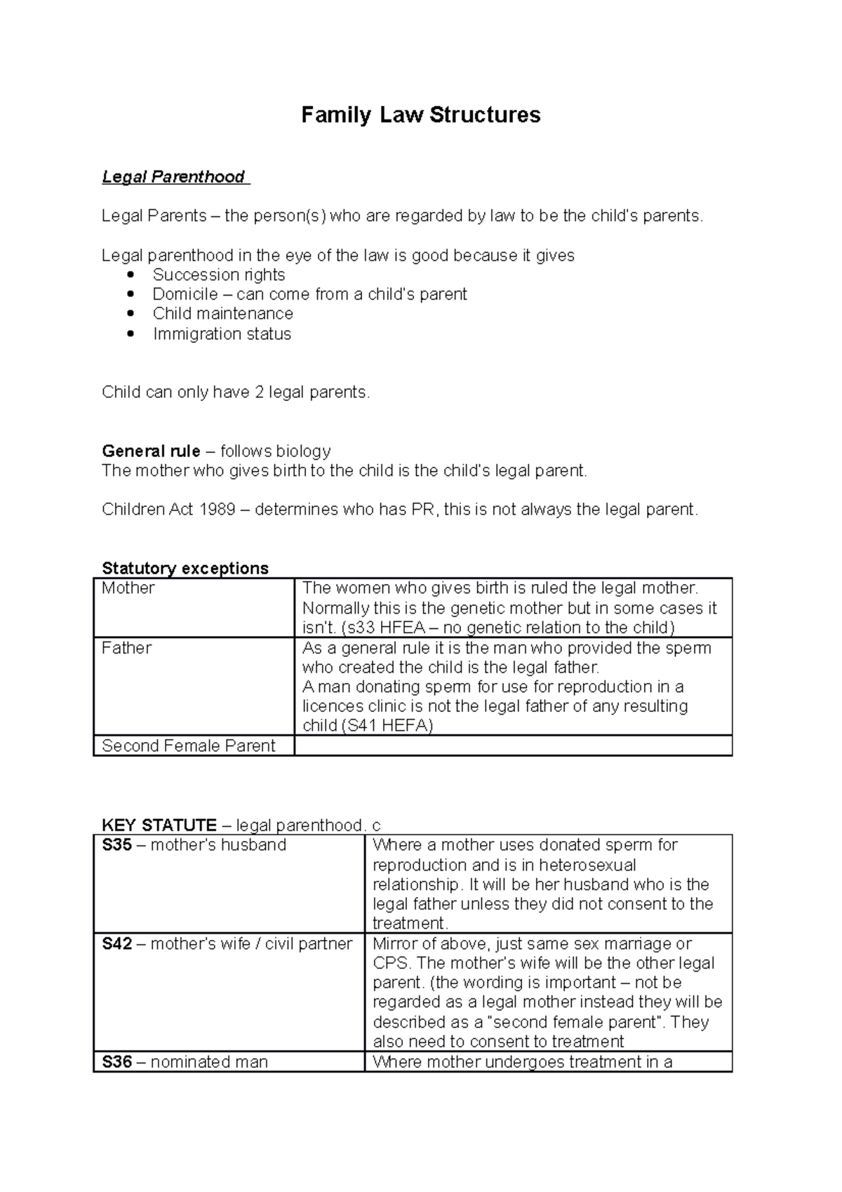 Family Law Structures - Family Law Structures Legal Parenthood Legal ...