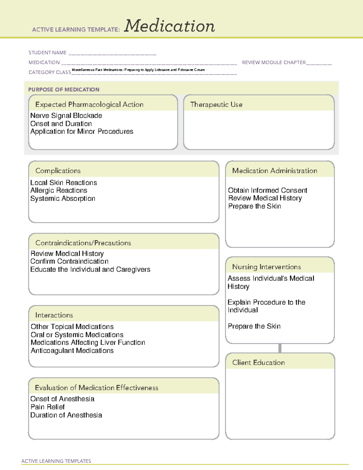 Medication Miscellaneous Pain Medications - ACTIVE LEARNING TEMPLATES ...