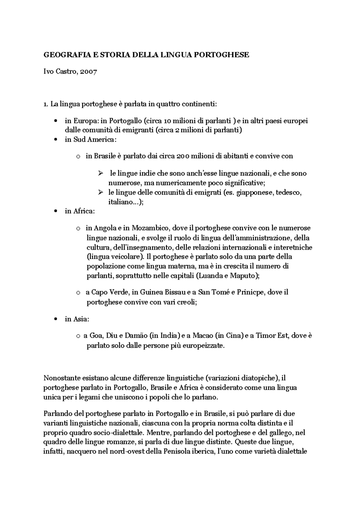 Geografia E Storia Della Lingua Portoghese - GEOGRAFIA E STORIA DELLA ...