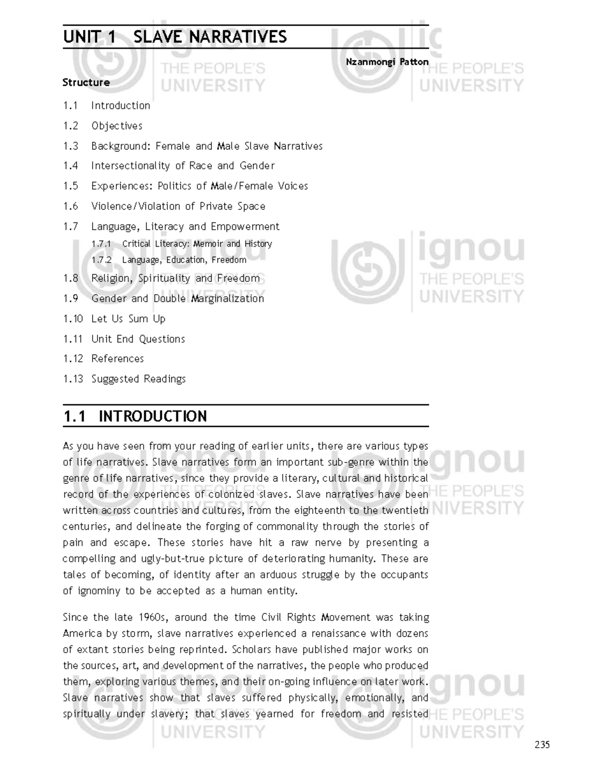 Unit-1 - Unit-1 - Slave Narratives UNIT 1 SLAVE NARRATIVES Nzanmongi ...