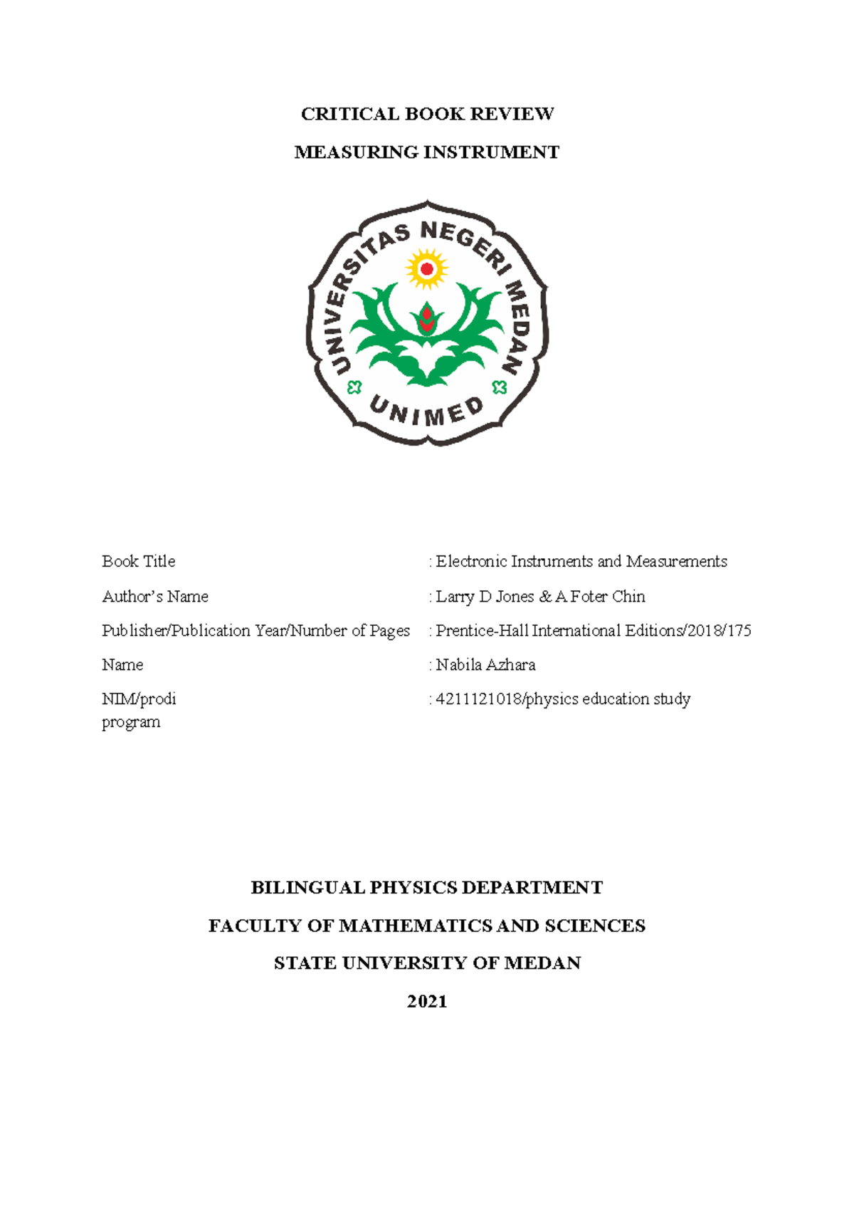 Critical BOOK Review Measuring Instrument - Fisafat Ilmu - UNIMED - Studocu