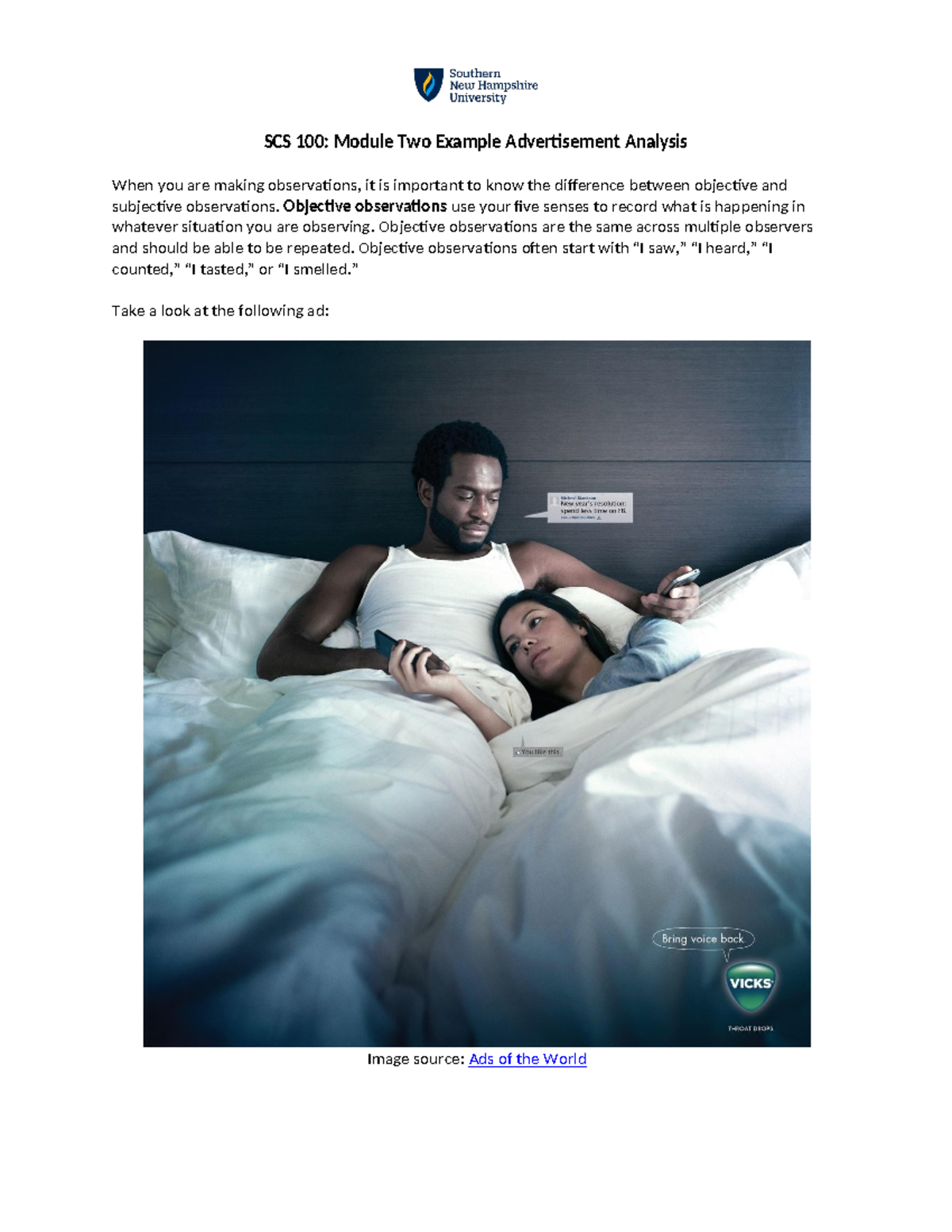 SCS 100 Module Two Example Advertisement Analysis - SCS 100: Module Two ...