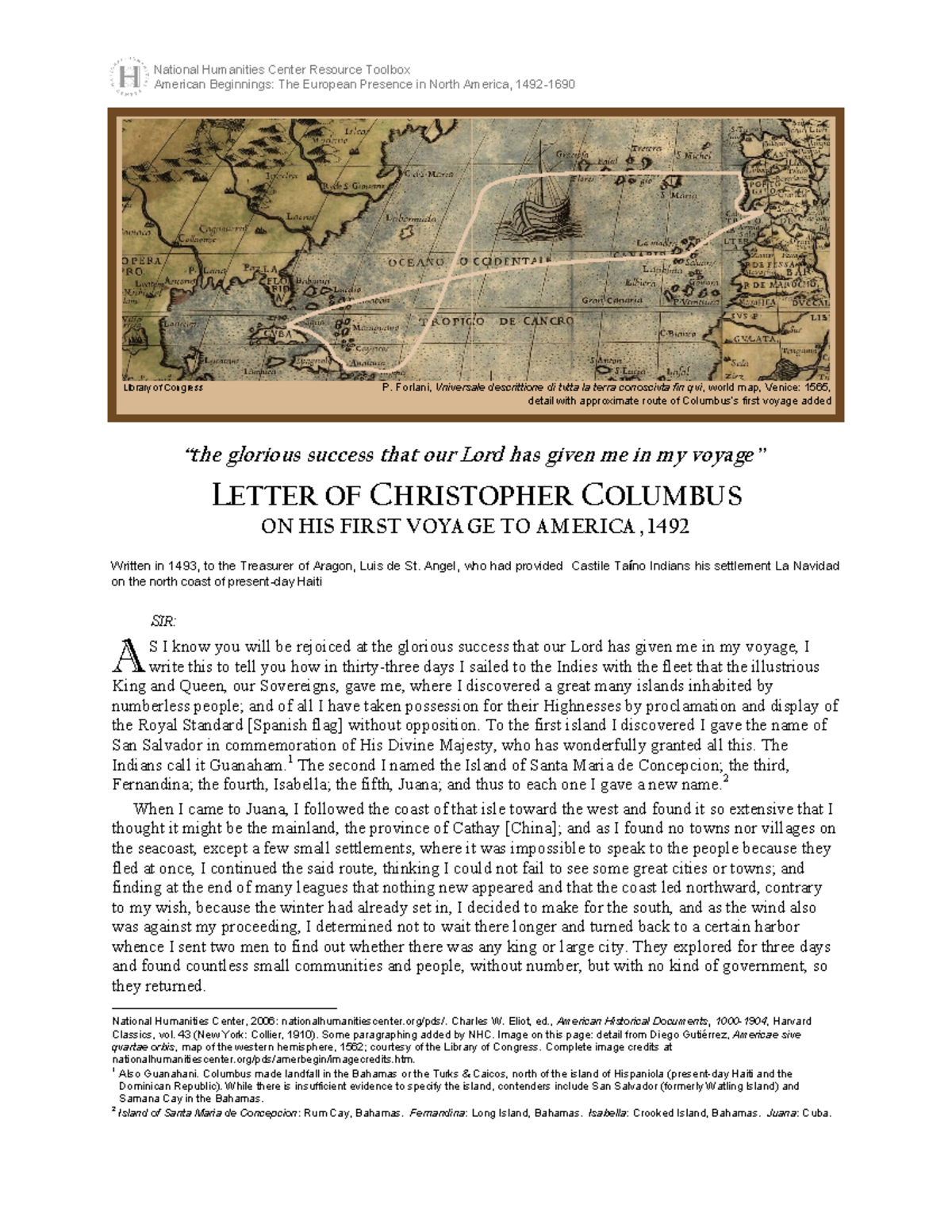 Columbusletter - English project pdf esay - National Humanities Center ...