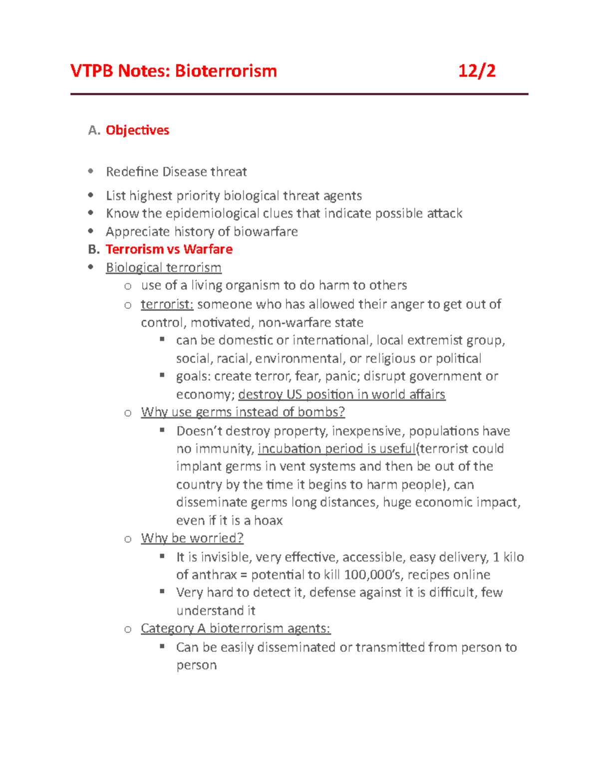 lecture notes bioterrorism - VTPB Notes: Bioterrorism 12/ A Redefine ...