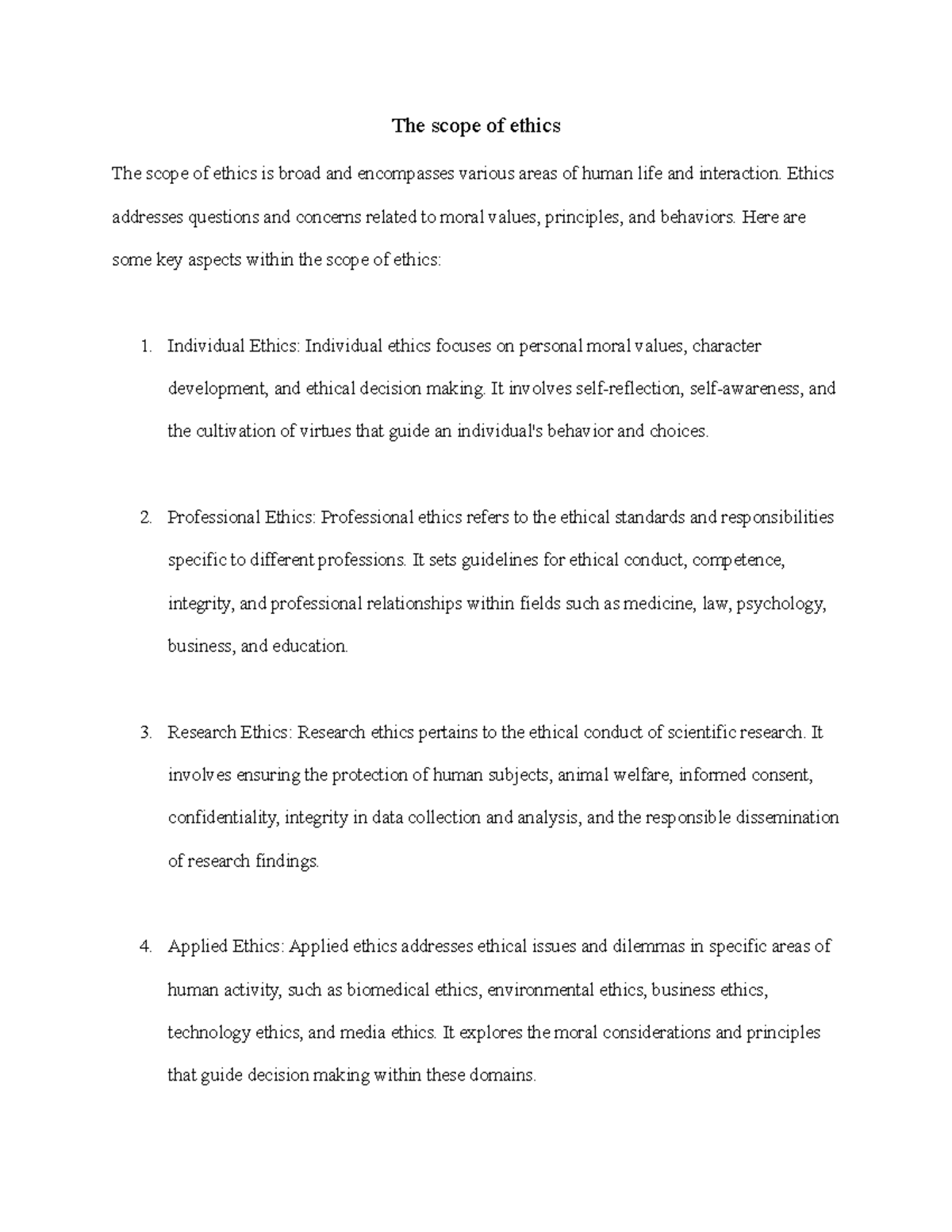 The scope of ethics - Ethics addresses questions and concerns related ...