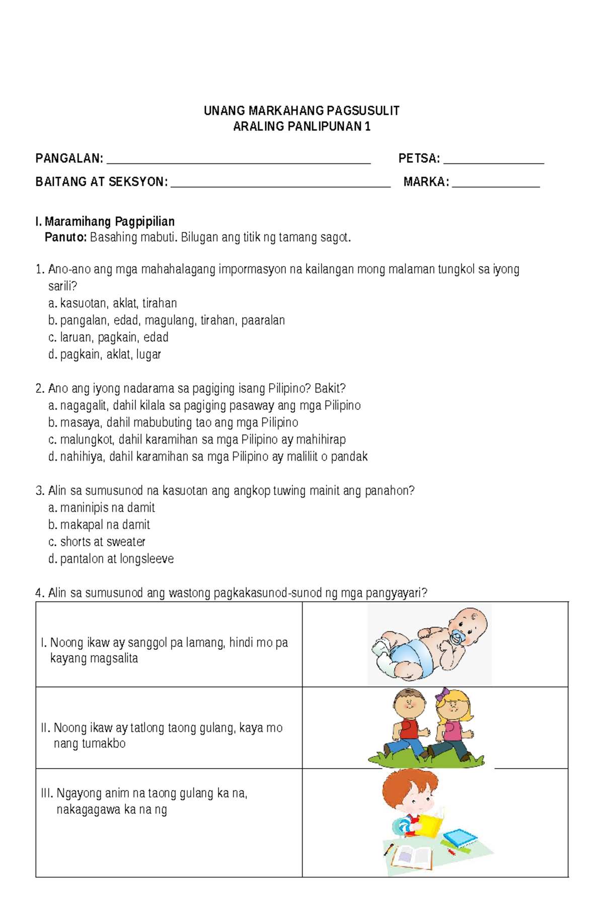 AP1 1ST Quarter LONG QUIZ - UNANG MARKAHANG PAGSUSULIT ARALING ...