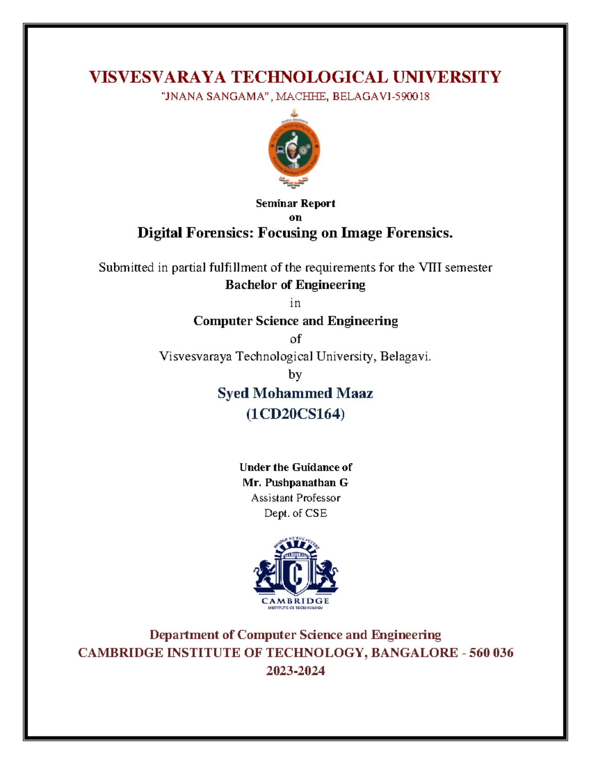 Seminar report - VISVESVARAYA TECHNOLOGICAL UNIVERSITY "JNANA SANGAMA ...