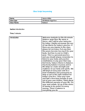 Class Script Sequencing 1 Example - Class Script Sequencing Name Sierra Collins Class Type 60 ...