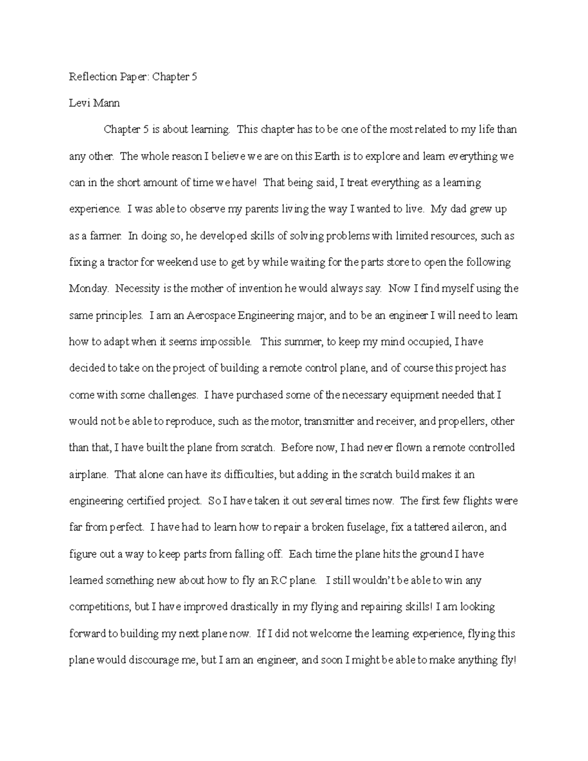 Reflection Paper chapter 5 - This chapter has to be one of the most ...