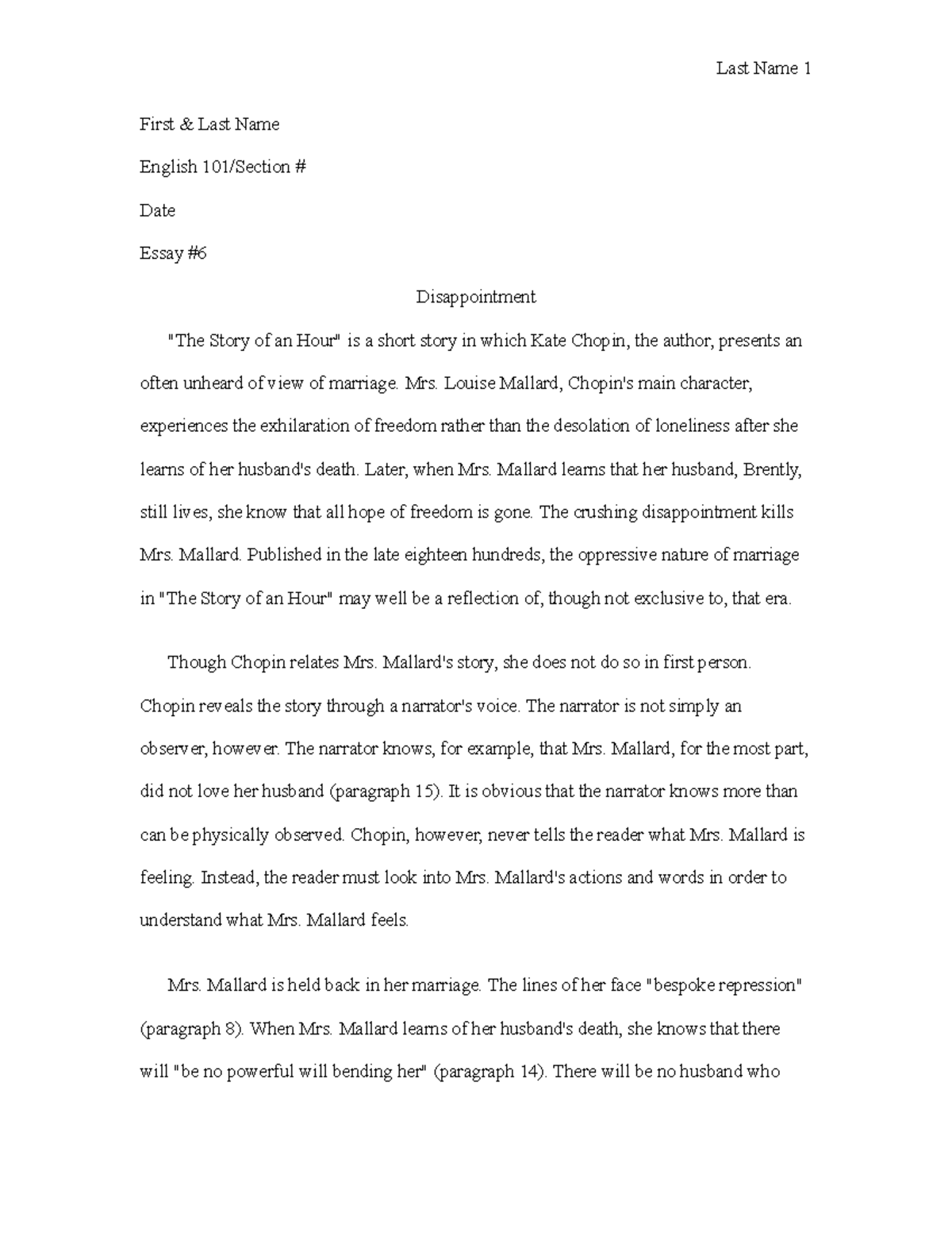 Literary Analysis Example Last Name 1 First Last Name English 101