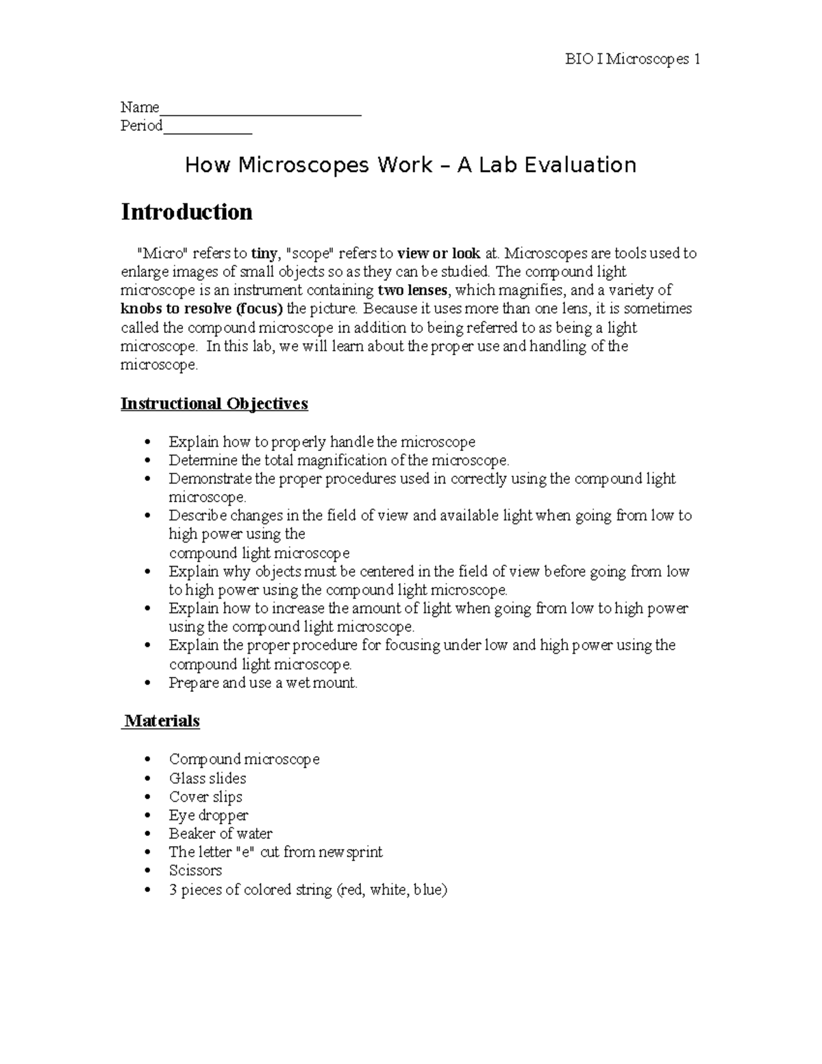 5.1 Microscope Skills Activity - Name_________________________ Period ...