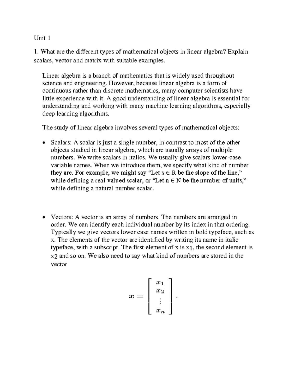 Dl midterm - Deep learning subject QB - Unit 1 What are the different types of mathematical ...