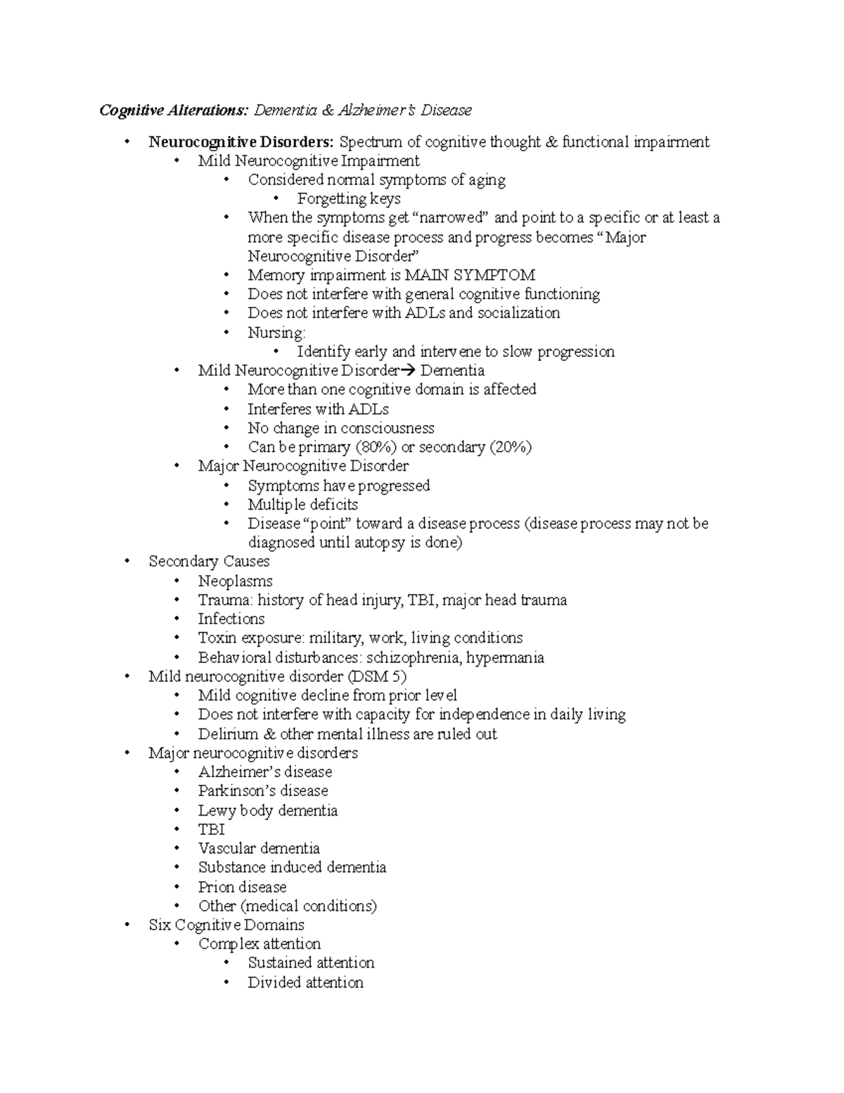 Dementia Study Guide - Cognitive Alterations: Dementia & Alzheimer’s ...